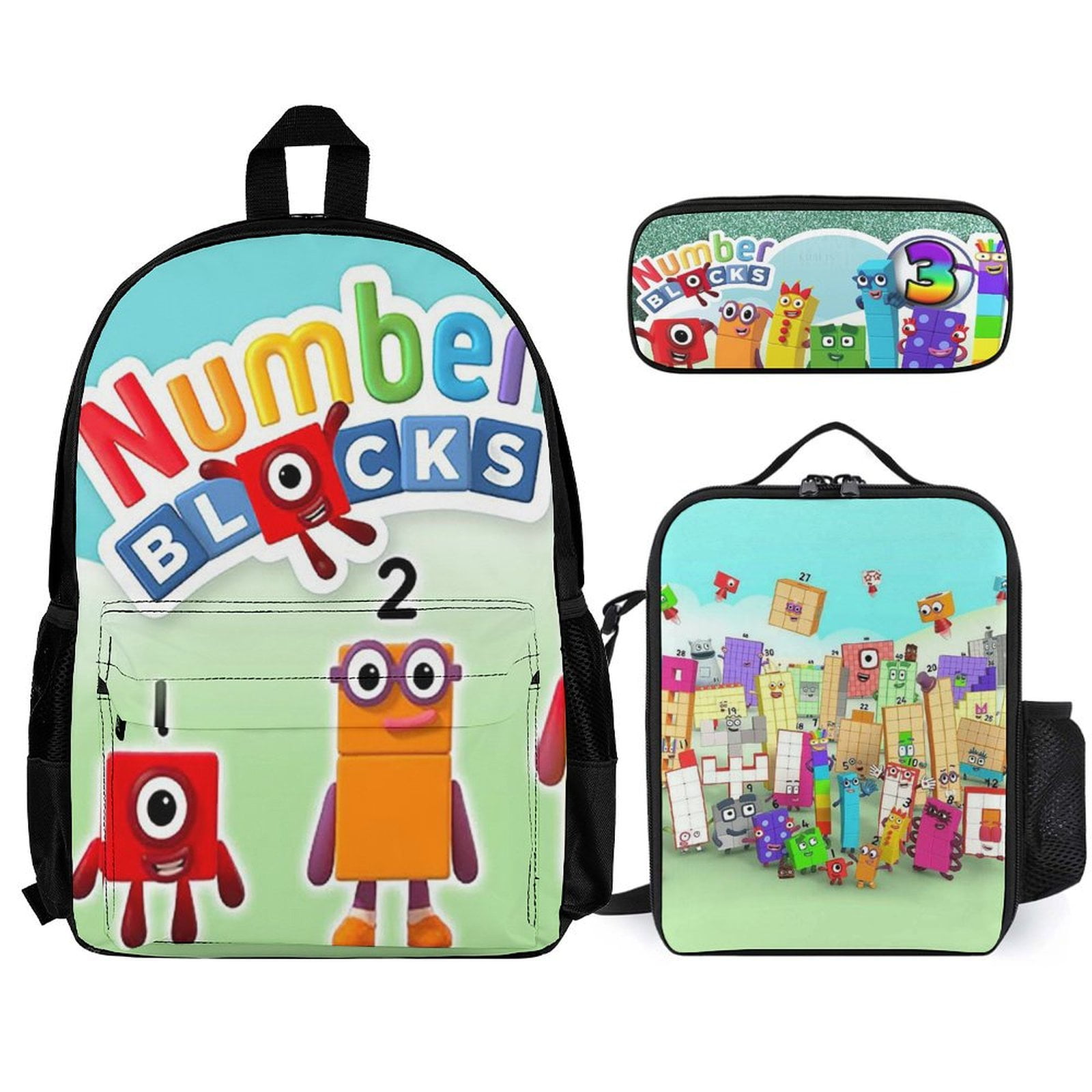 Numberblocks Pocket Backpack, Crossbody Lunch Bag, Pen Case Set Three ...