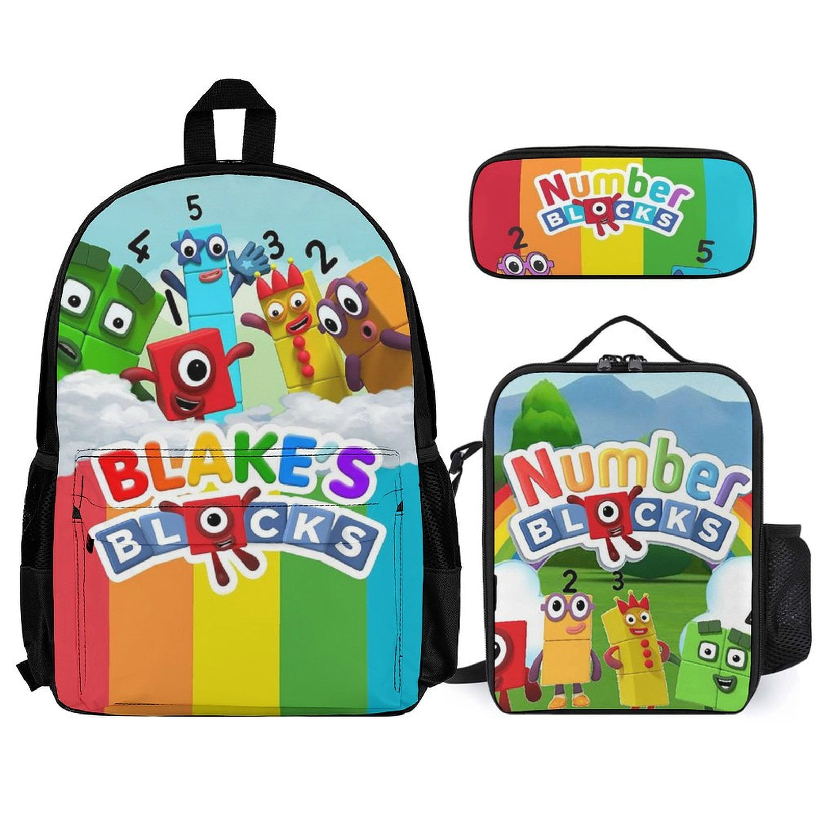 Numberblocks Pocket Backpack, Crossbody Lunch Bag, Pen Case Set Three ...