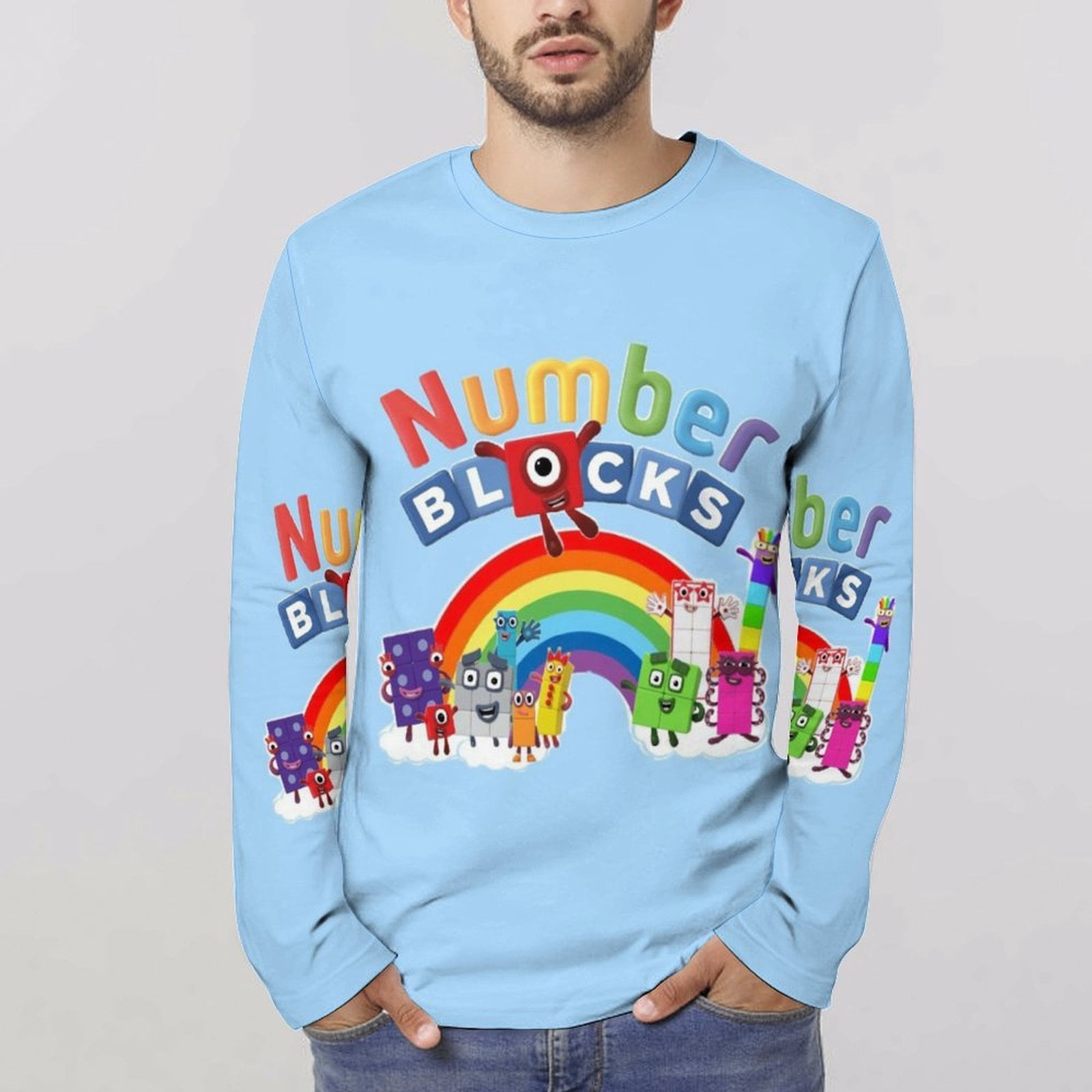 Numberblocks T-shirt for Men Long Sleeve Top Casual Lightweight Tee ...
