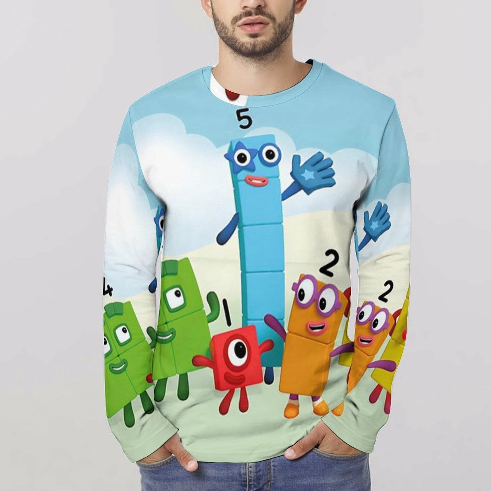 Numberblocks T-shirt for Men Long Sleeve Top Casual Lightweight Tee ...