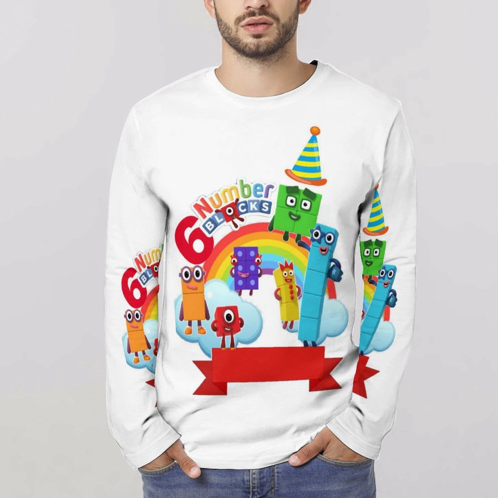 Numberblocks T-shirt for Men Long Sleeve Top Casual Lightweight Tee ...