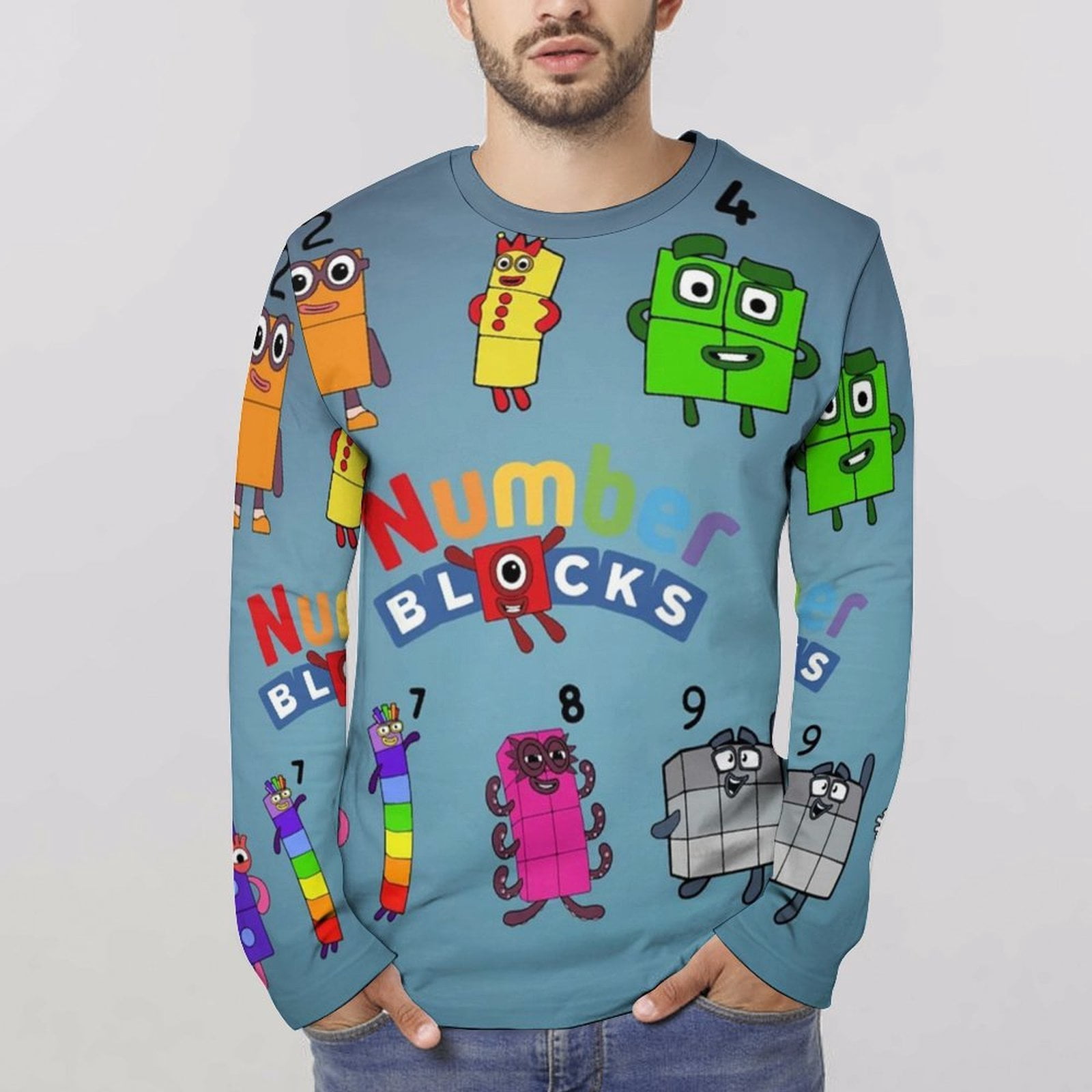 Numberblocks T-shirt for Men Long Sleeve Top Casual Lightweight Tee ...