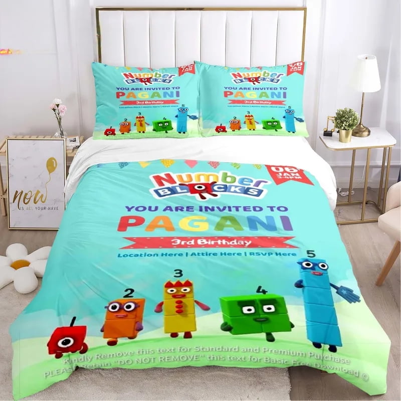 Numberblocks cartoon children's down double bedding 3-piece set ...