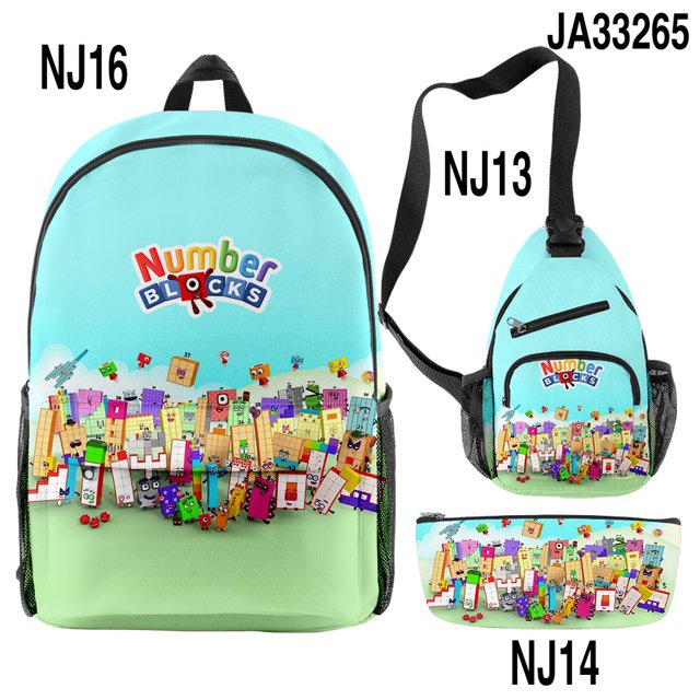 Numberblocks cute student backpack pencil bag shoulder bag three-piece ...
