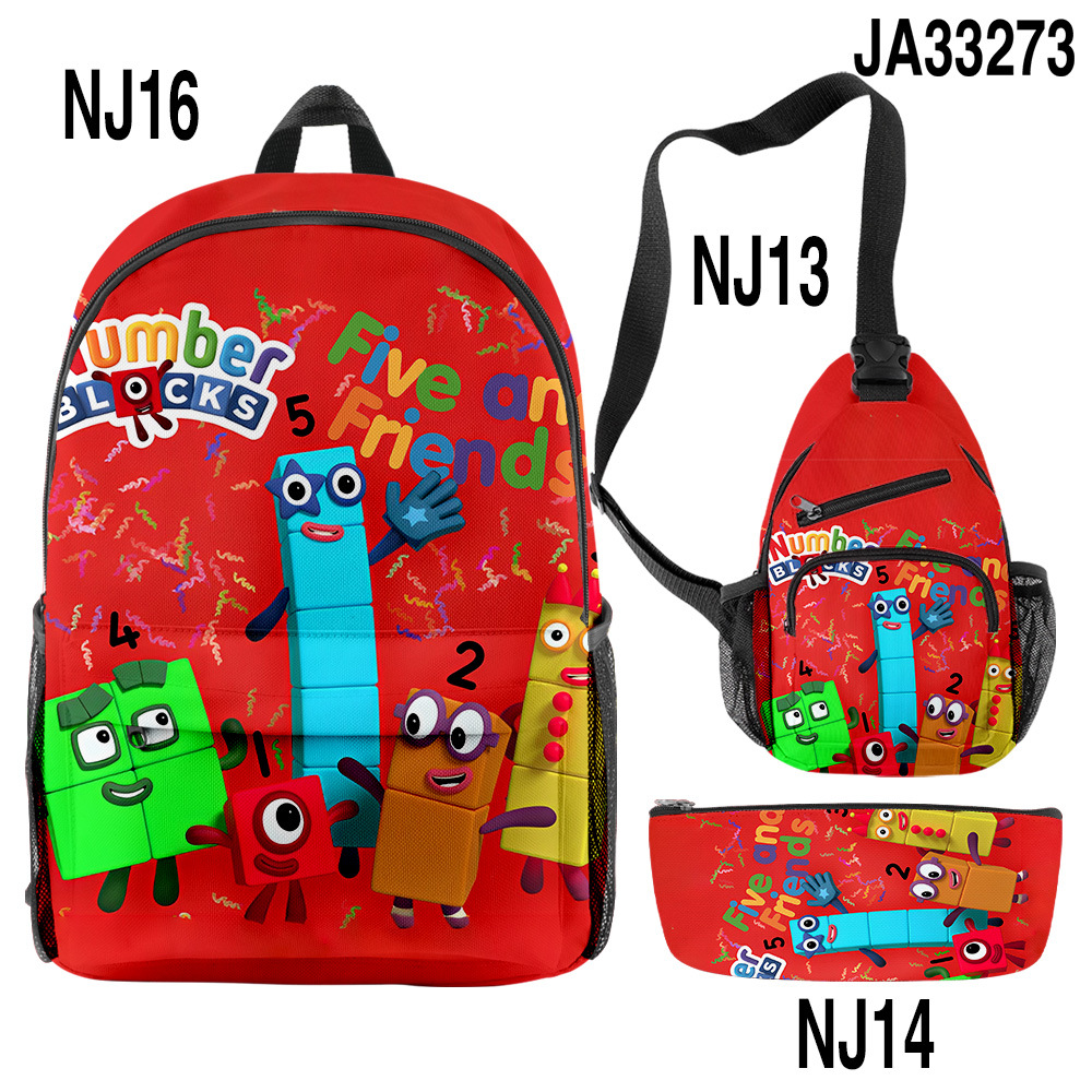 Numberblocks cute student backpack pencil bag shoulder bag three-piece ...