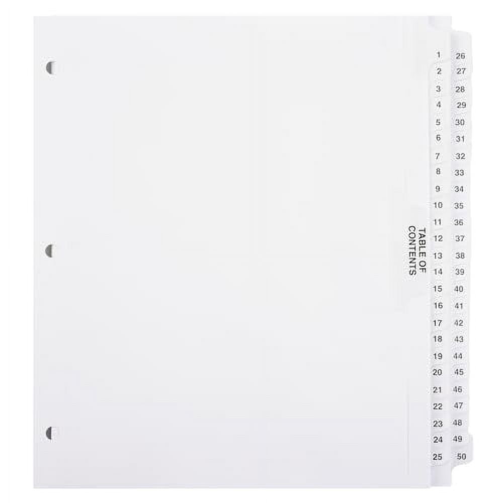 ® Numbered Dividers -50 Punched - AVE Style Bold Tabs - Side Collated ...