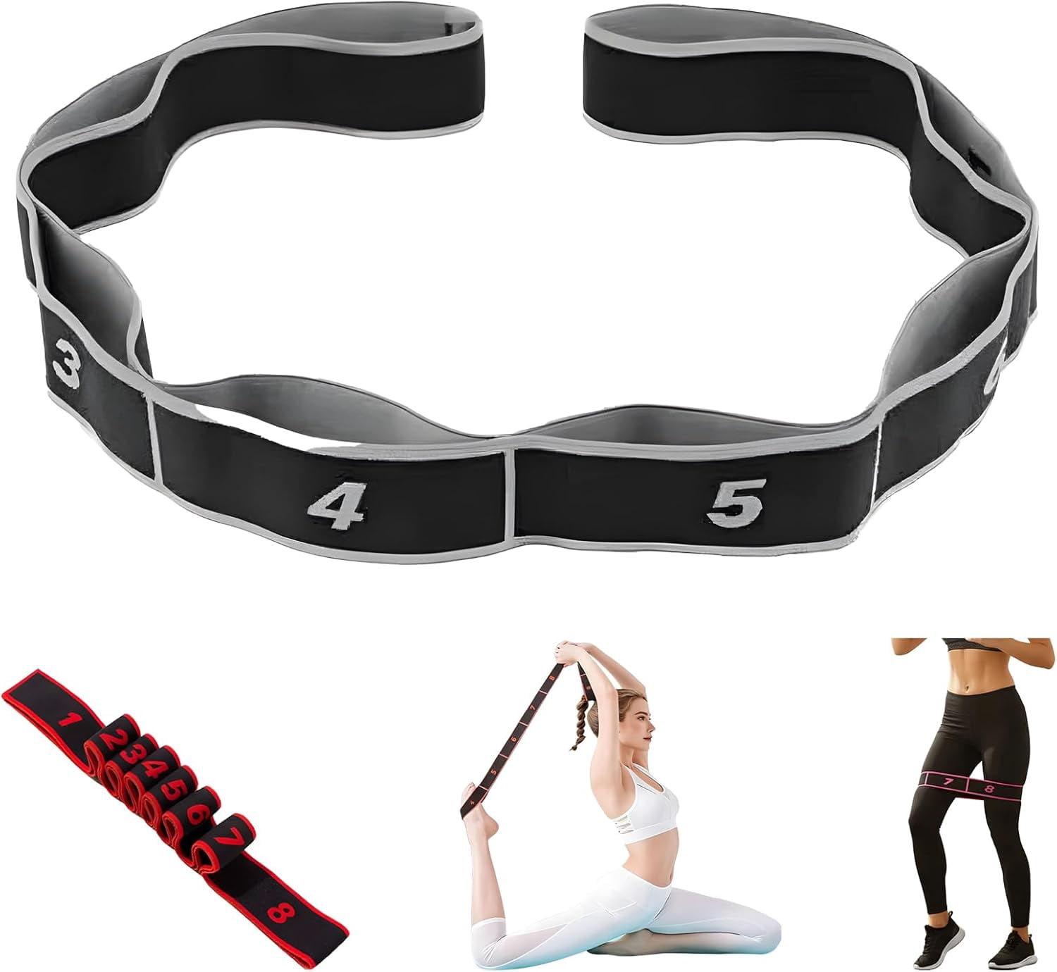 Numbered resistance bands, 8-section design, with handles, adjustable ...