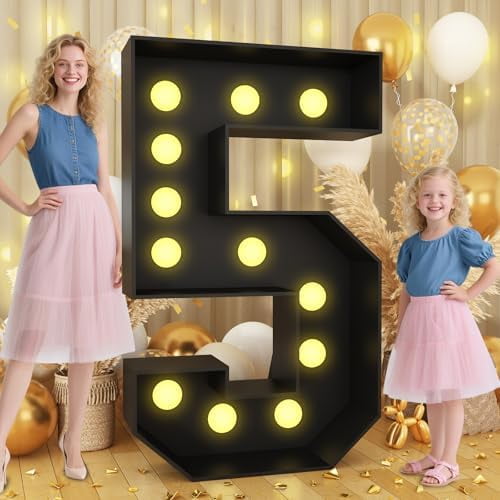 Numbers 5 Marquee, 4FT Number 5 Light Up Sign Black 5 Mosaic Numbers ...
