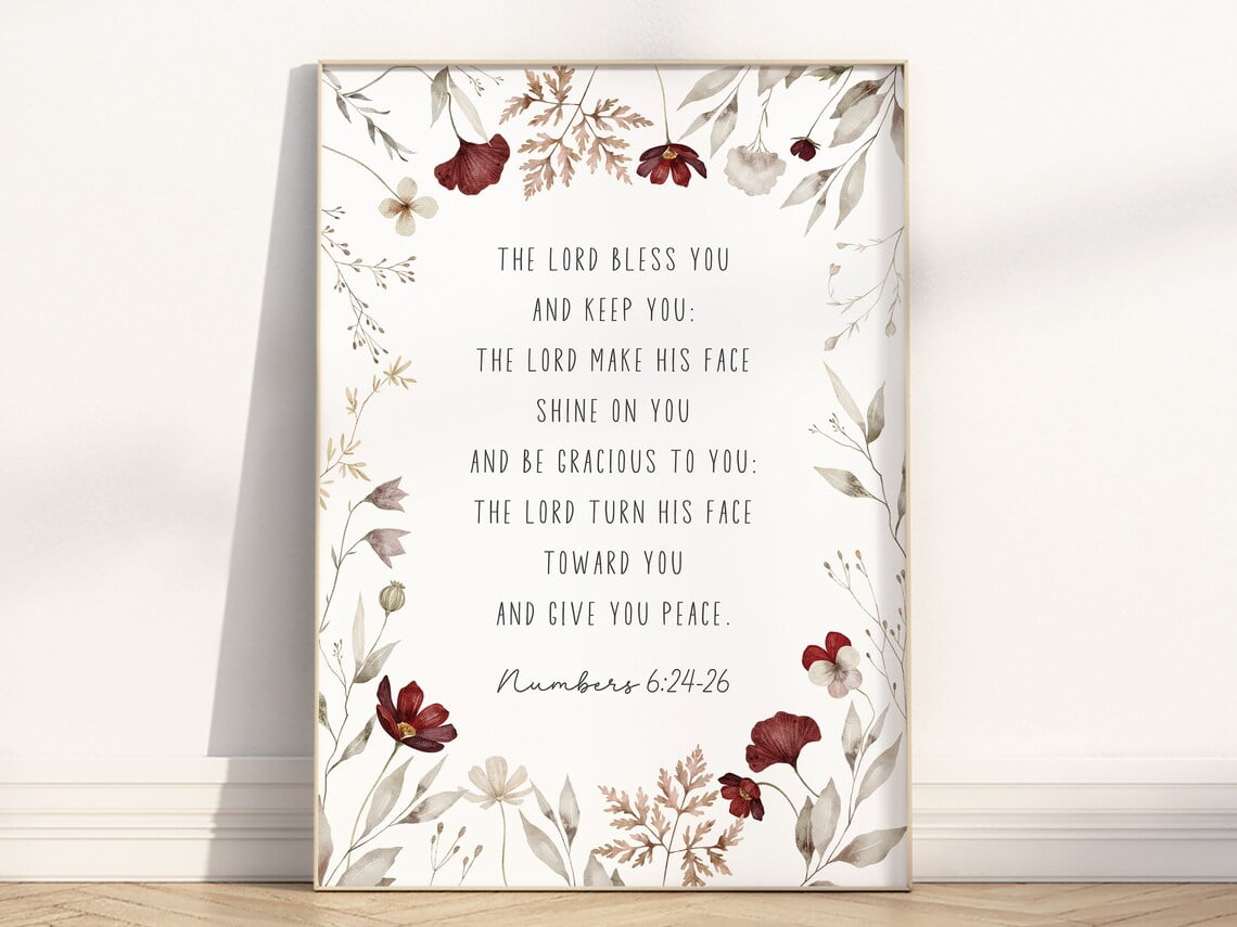 Numbers 6:24-26 The Lord Bless You And Keep You Bible Verse Wall Art, Modern Christian Floral ...