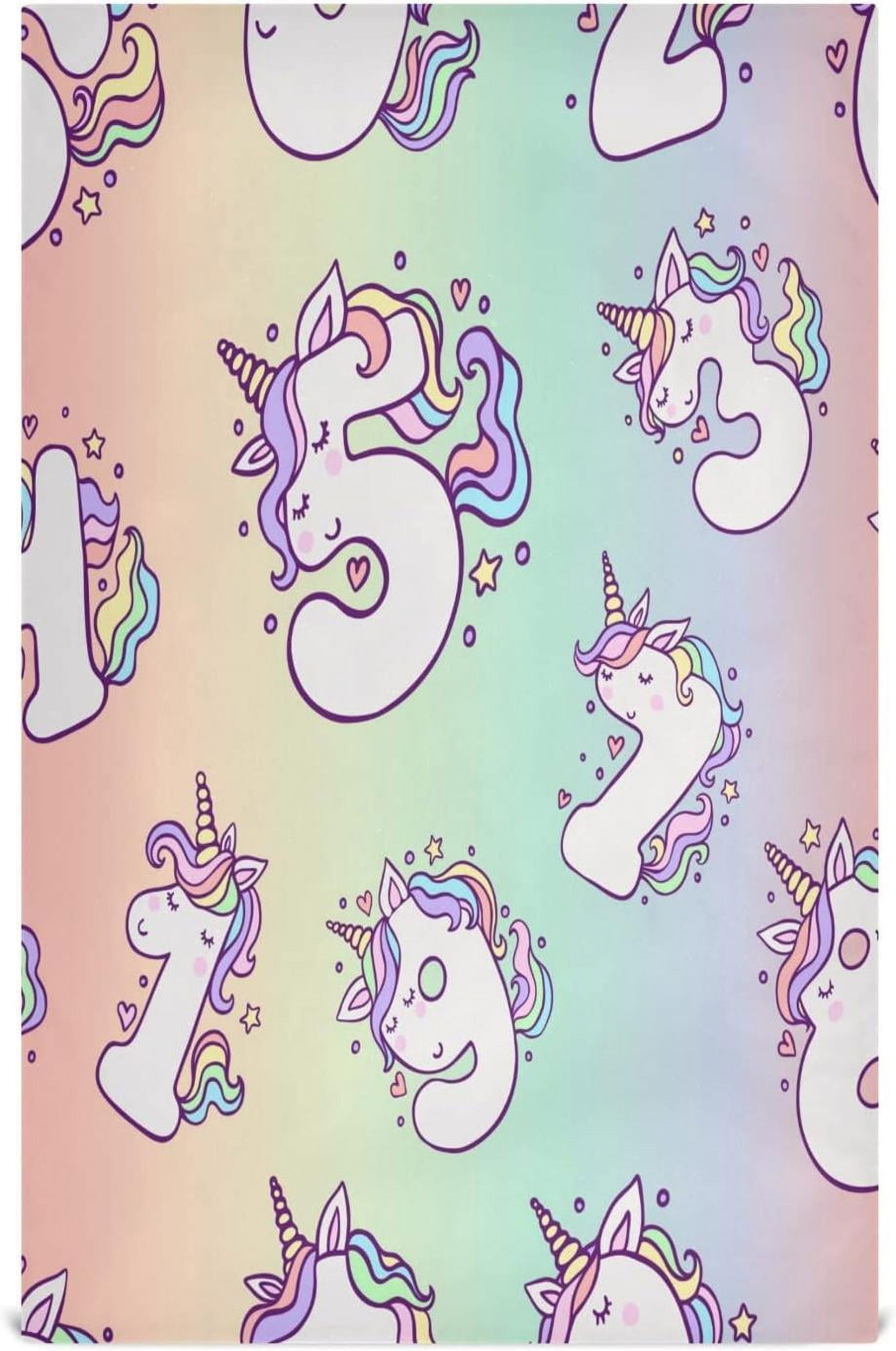 Numbers Cute Unicorns Kitchen Dish Towels Set of 1, Rainbow Stars ...