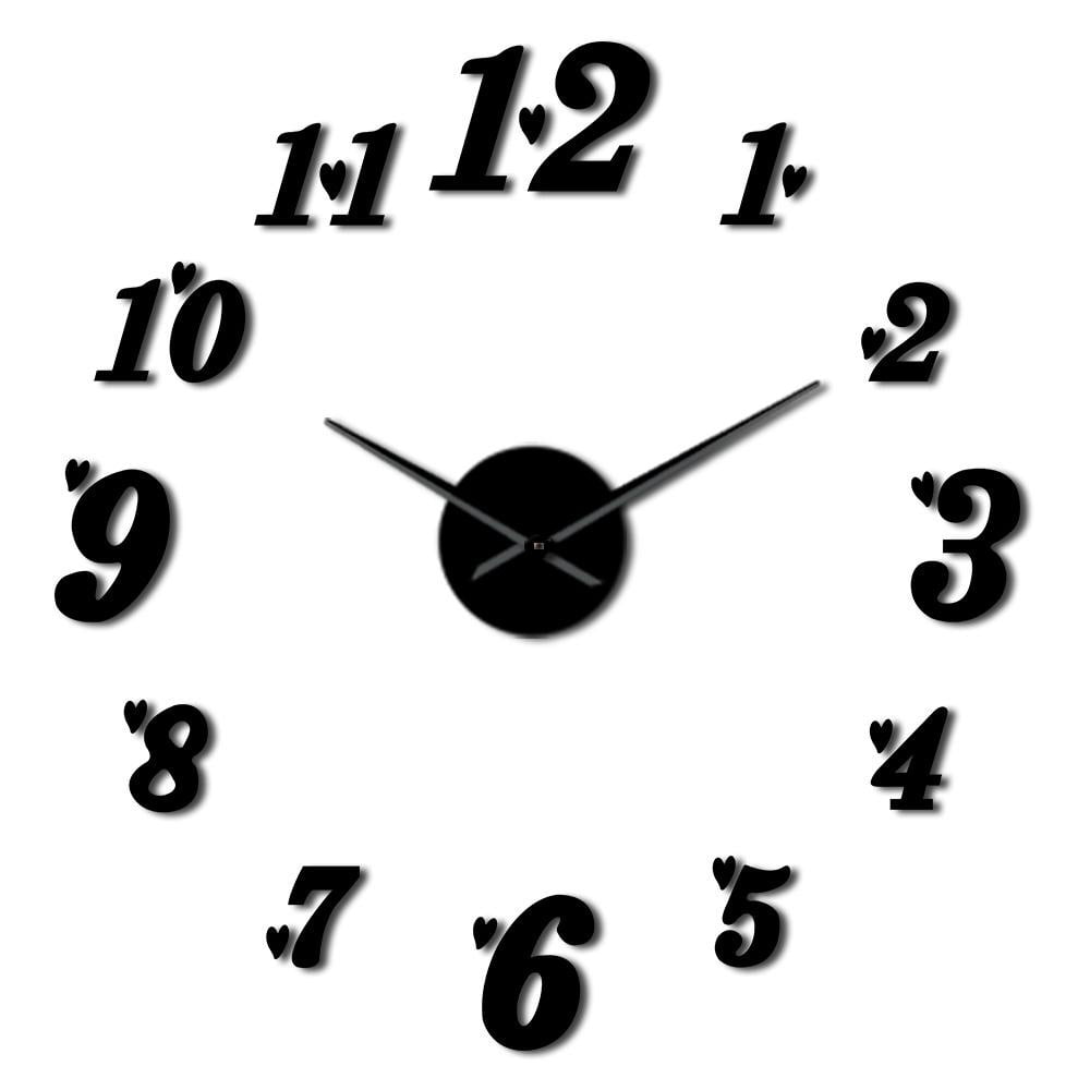 Numbers With Heart Silhouette Frameless Wall Clock Stickers, DIY Modern ...