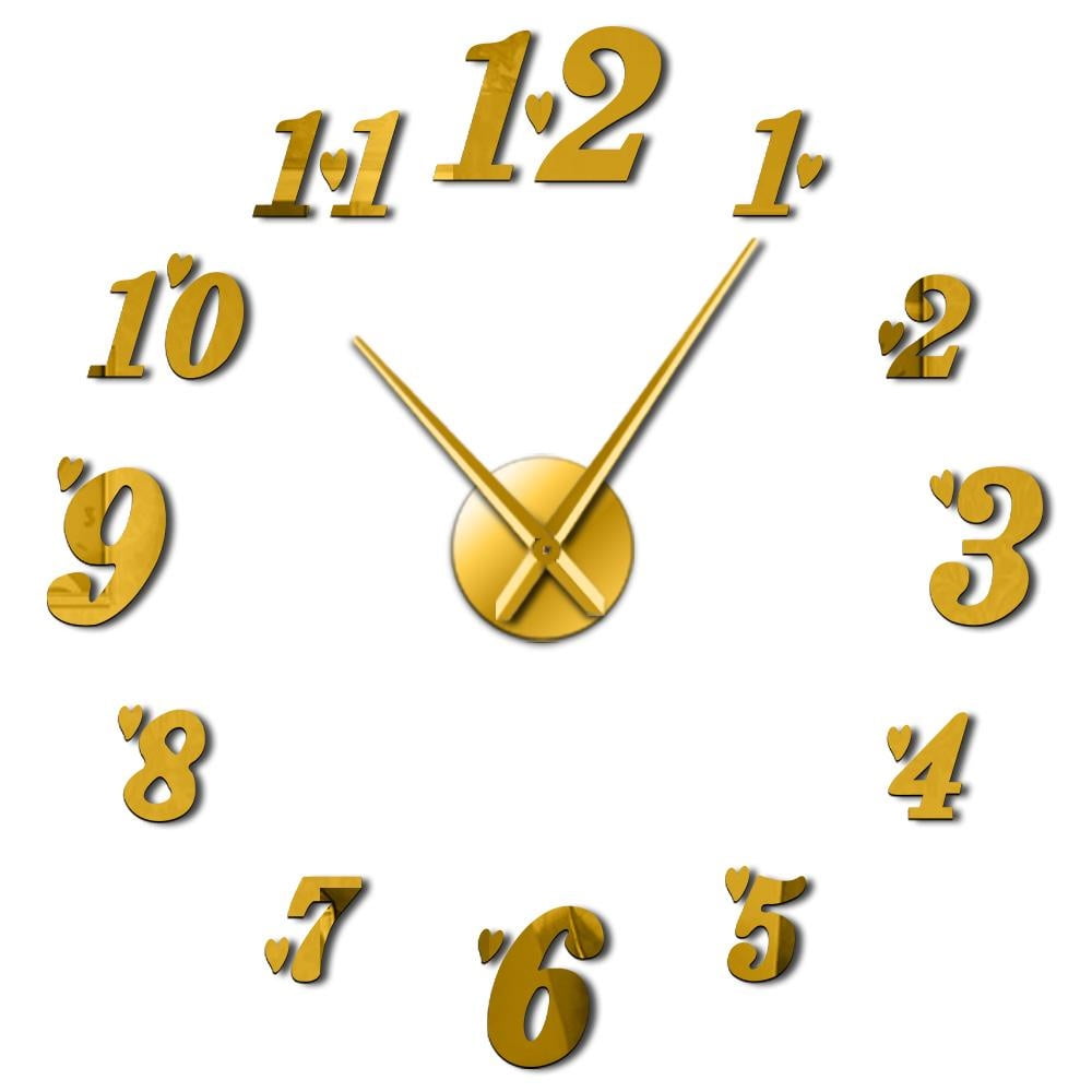 Numbers With Heart Silhouette Frameless Wall Clock Stickers, DIY Modern ...