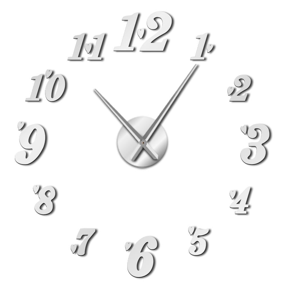 Numbers With Heart Silhouette Frameless Wall Clock Stickers, DIY Modern ...