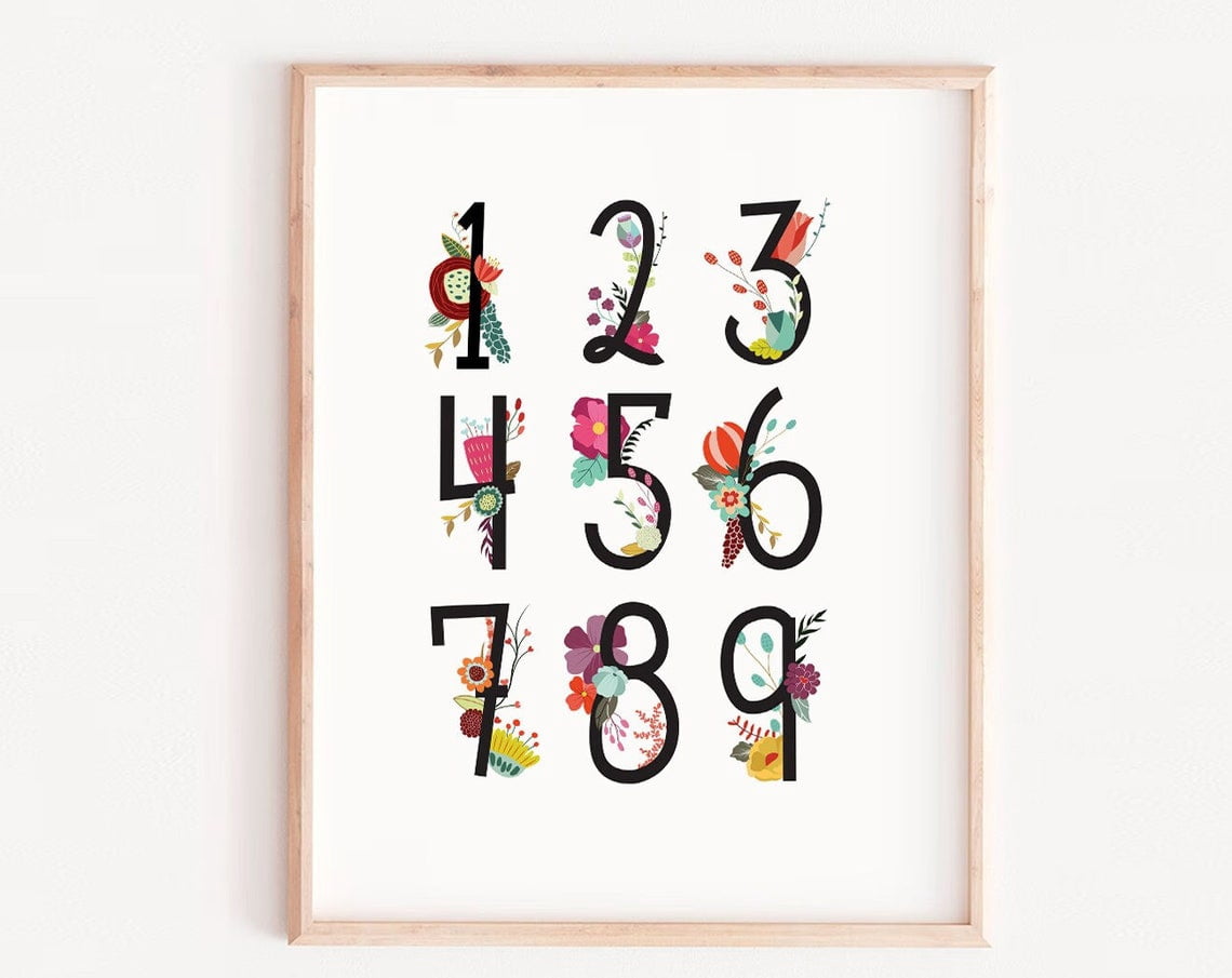 Numbers Kids Wall Art, Girls, Learning Modern Nursery, Kids Wall Art ...