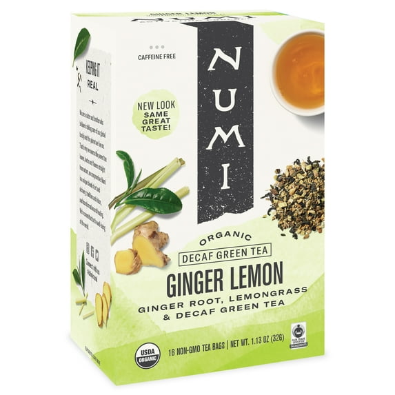 Numi Organic Decaffeinated Ginger Lemon Green Tea Bags, Caffeine Free ...