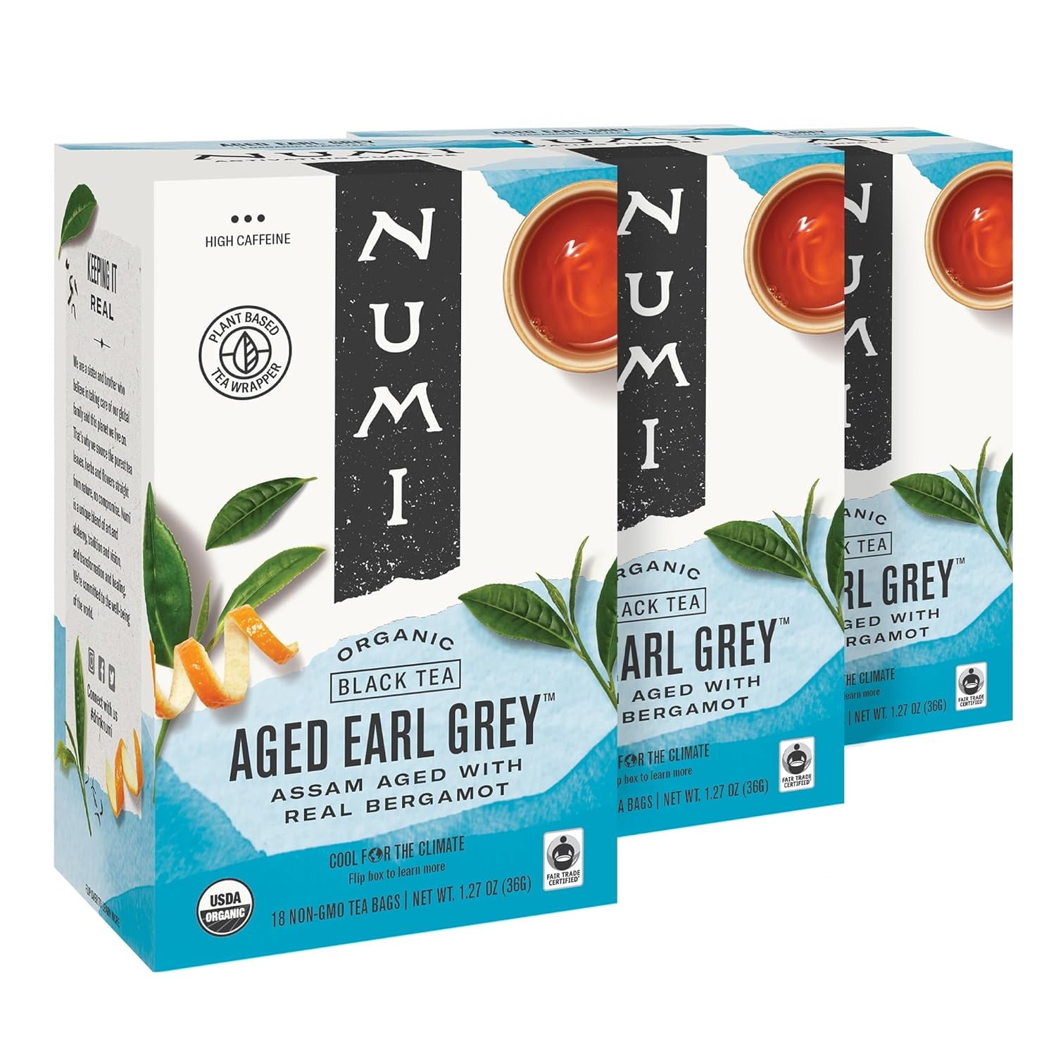 Numi Organic Aged Earl Grey Tea, 18 Tea Bags (Pack of 3) Black Tea With ...