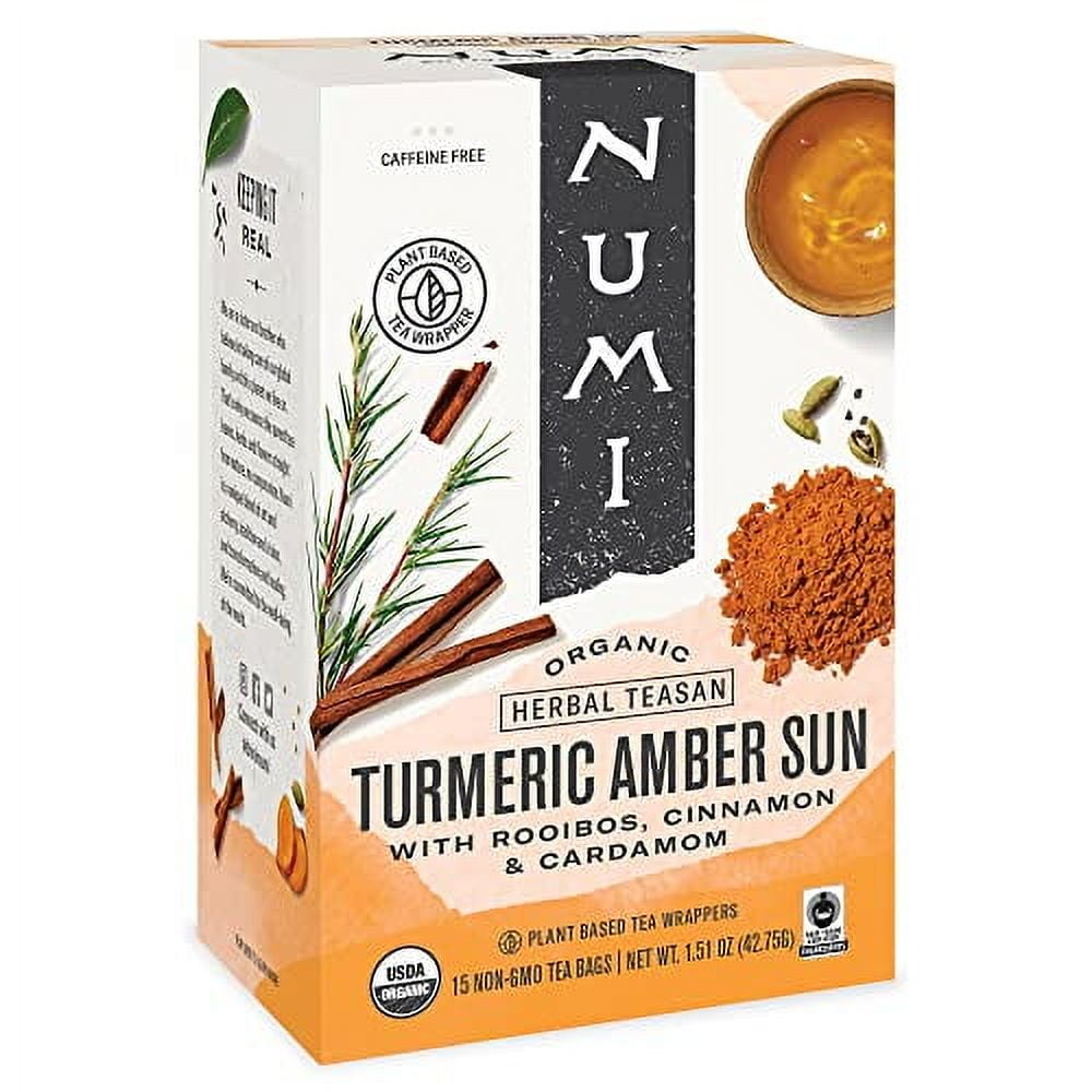 Numi Organic Amber Sun Turmeric Tea, 15 Tea Bags (Pack of 3), With Rooibos & Spices, Herbal Tea ...