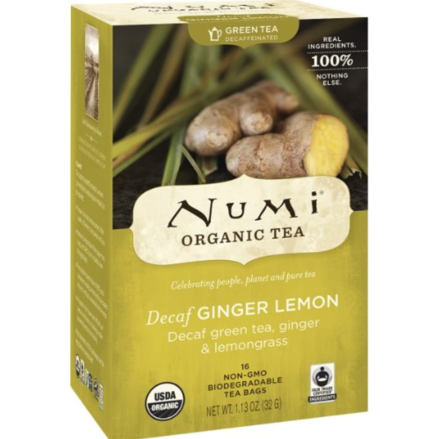 Numi Organic Tea Decaf Ginger Lemon, 16 Count Box Of Tea Bags (Pack Of ...
