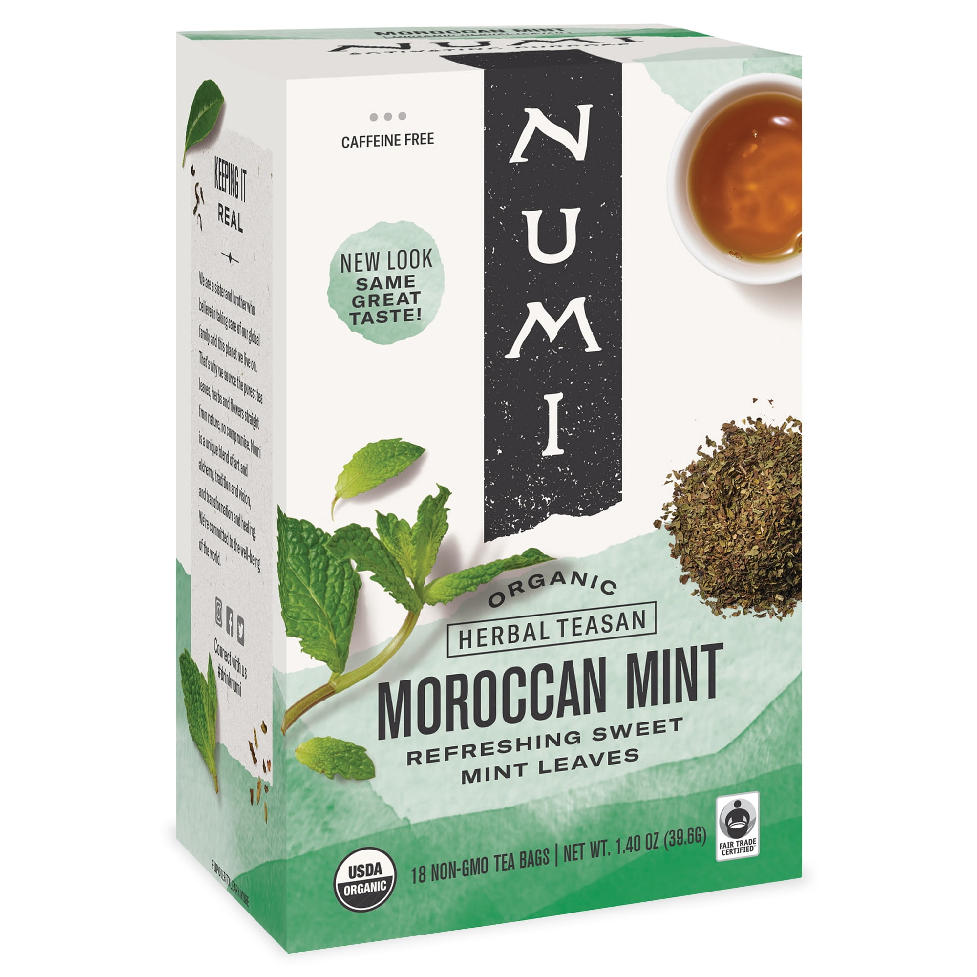 Numi Organic Moroccan Mint Tea Bags, 18 Ct, Fair Trade Certified ...