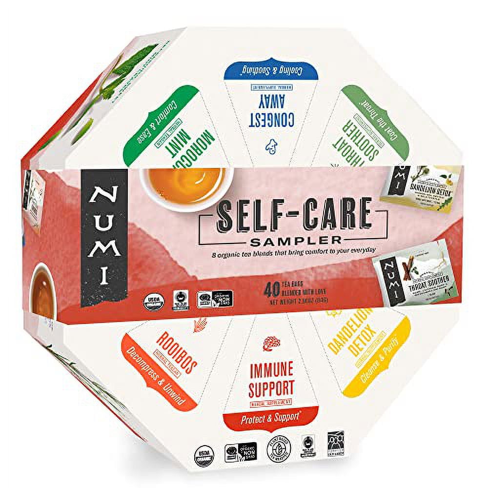 Numi Organic Tea Self-Care Sampler, Herbal Tea Gift Set, 40 Tea Bags ...