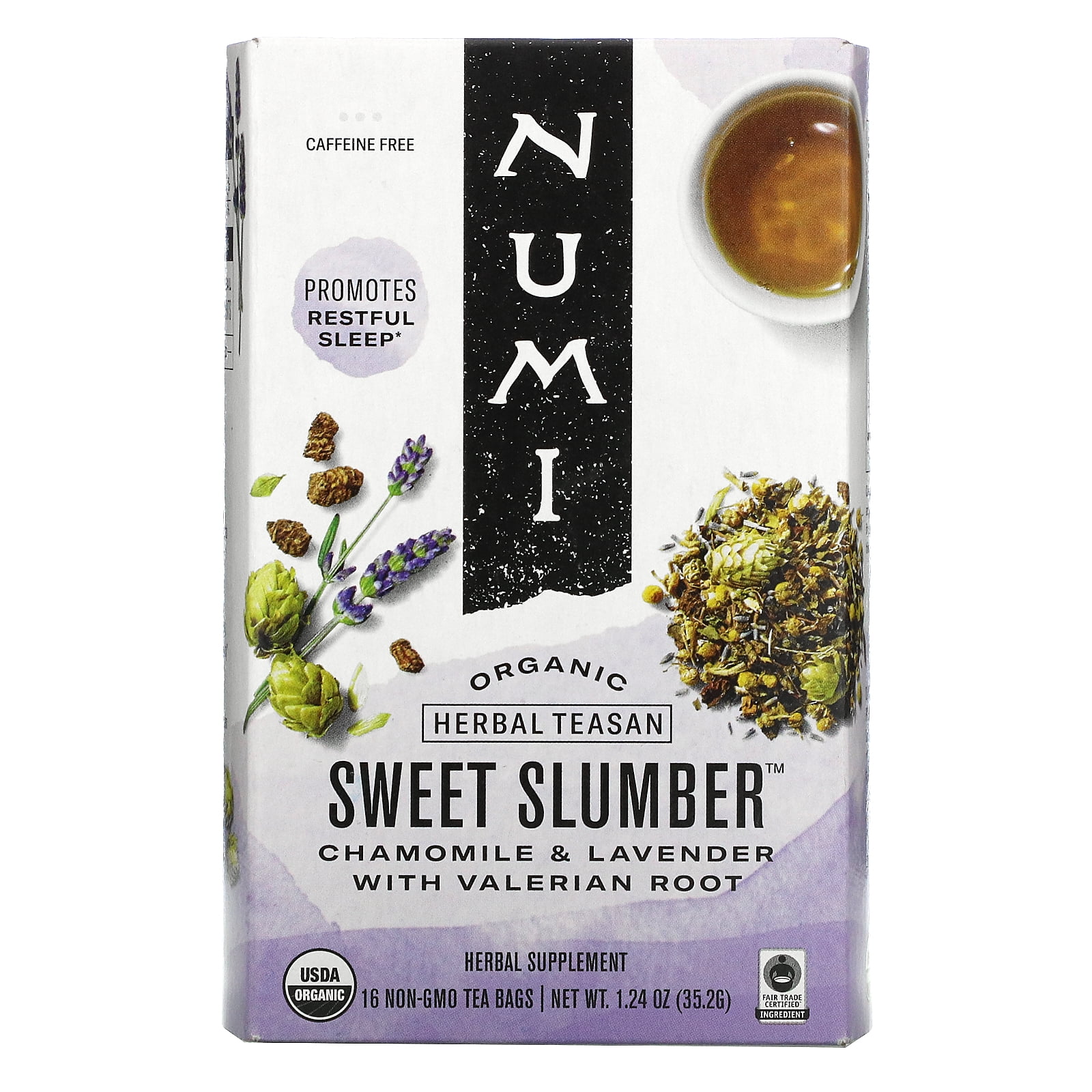 Numi, Herbal Tea, Sweet Slumber, Organic, Caffeine-Free, 16 Bags ...