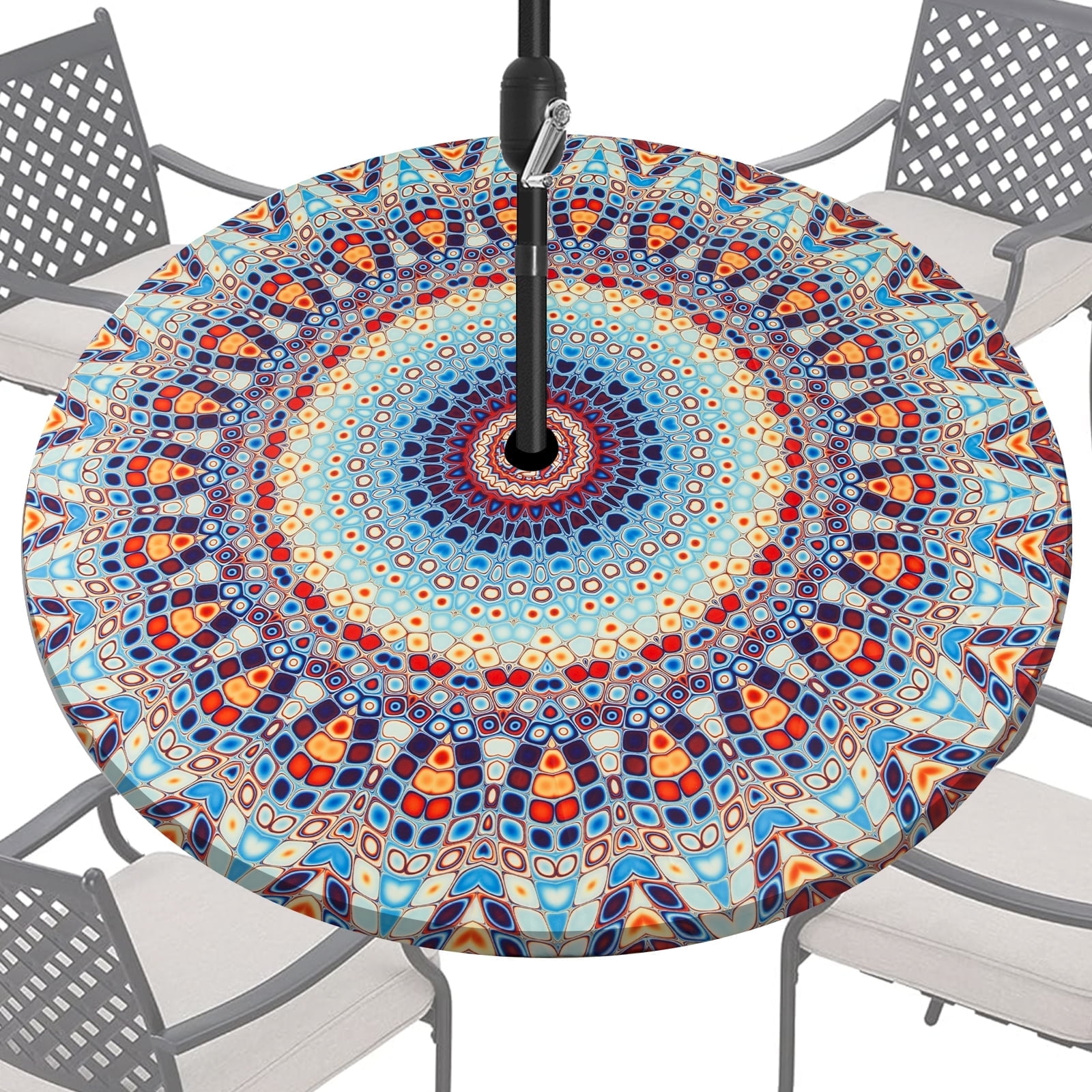 Numjaw Outdoor Tablecloth with Umbrella Hole, Waterproof Round Fitted ...