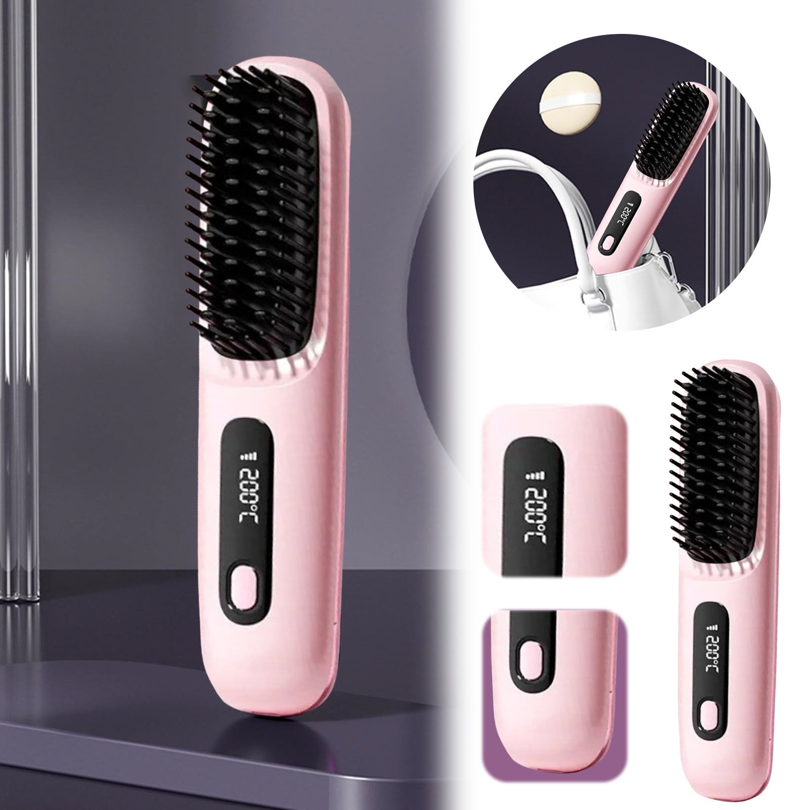 Numoya Portable Straightener Brush - GoBrush PRO, Rechargeable Cordless Hair Straightener Comb ...
