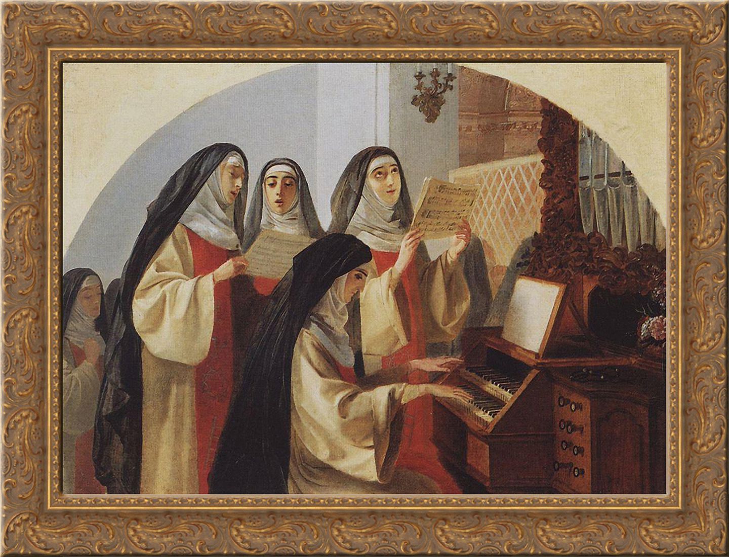 Nuns Convent of the Sacred Heart in Rome 24x18 Gold Ornate Wood Framed ...