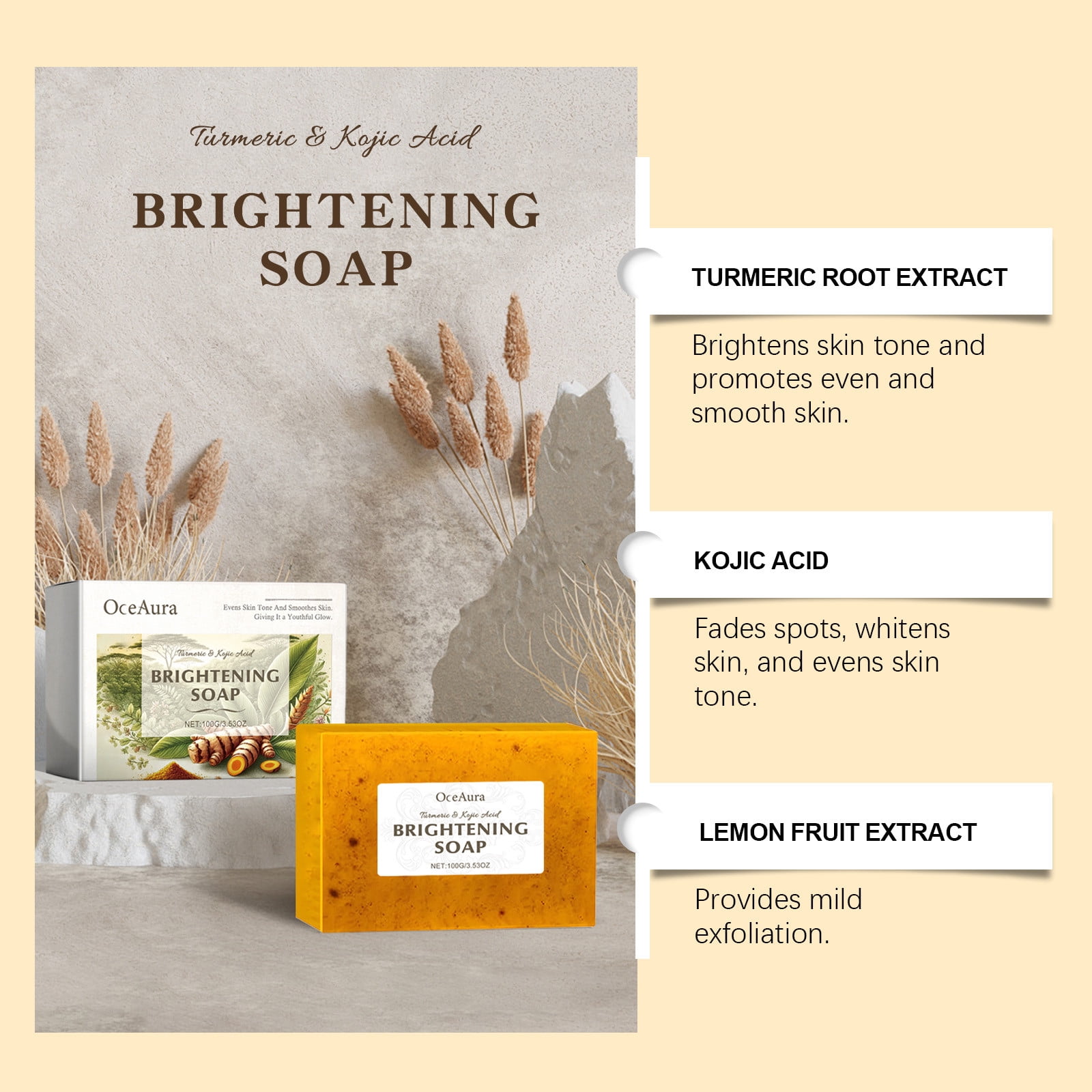 NuoCaiYun Turmeric Kojic Bath Soap Brightens And Whitens To Even Color ...
