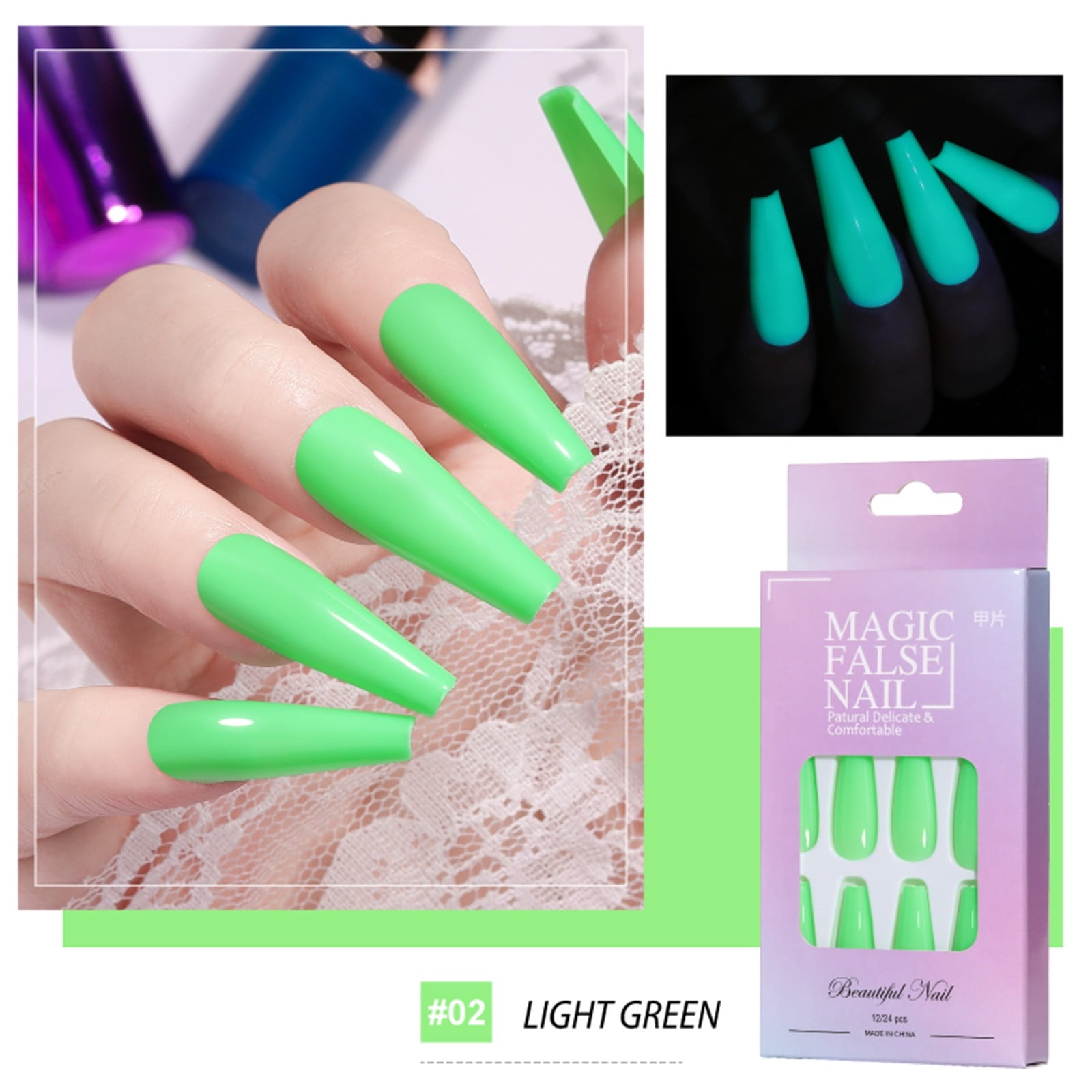 NuoWeiTong Press on Nails,Luminous Nail Stickers Fake Nail Stickers ...