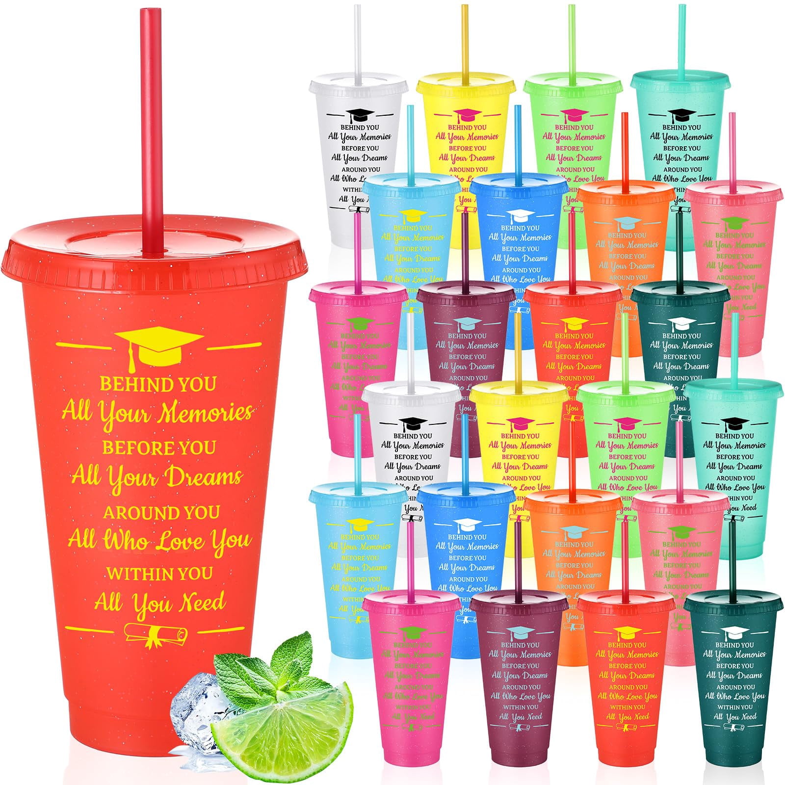 Nuogo 24 Pcs 2025 Graduation Plastic Cups 24oz Congrats Grad Tumblers ...