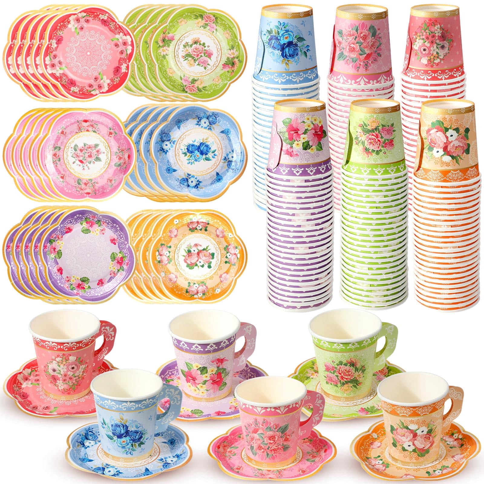 Nuogo 300 Pcs Floral IFF17 Paper Tea Cups 7 OZ Disposable Tea Cups with ...