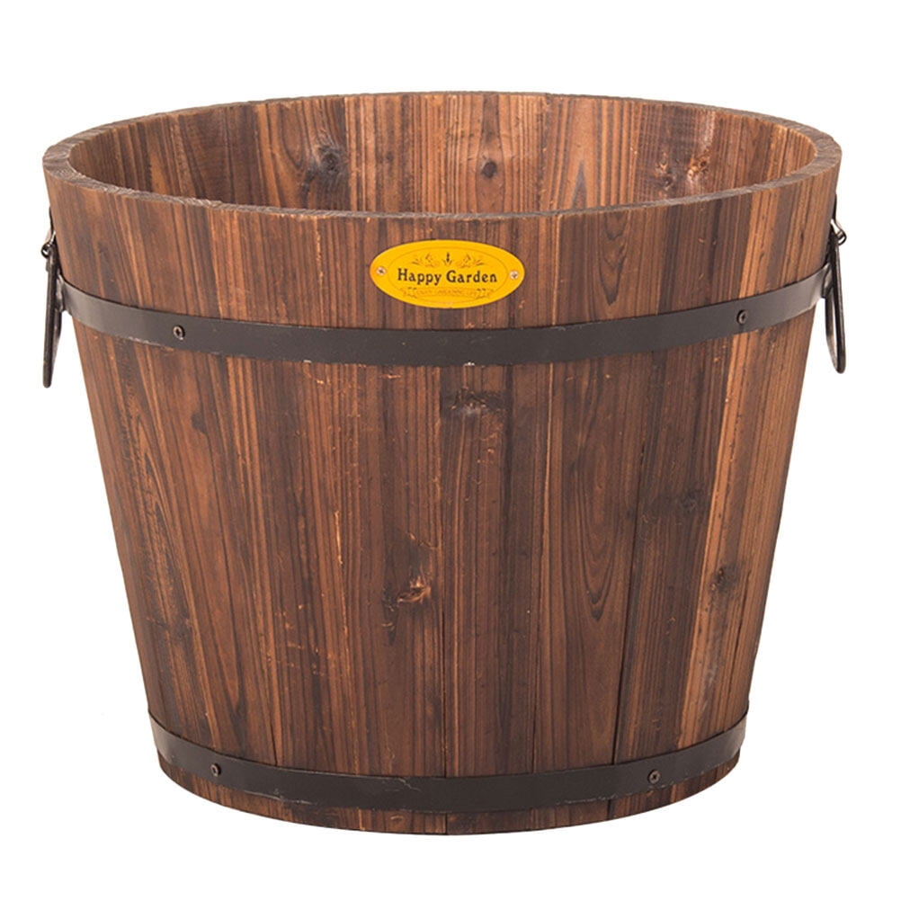 Nuolux Wooden Barrel Flower Decorative Pot, Large Indoor/Outdoor Garden ...