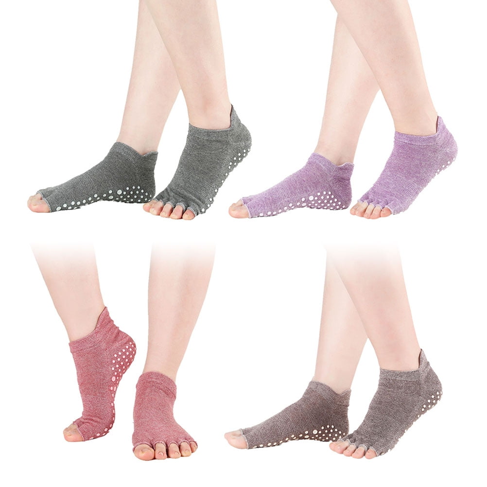NUOLUX Toeless Yoga Socks with Non-Skid Silicone Soles - 4 Pairs (Mixed ...