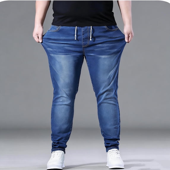 Nuoqisi Mens Plus Size Stretch Jeans Slim Fit Elastic Waist Pockets ...