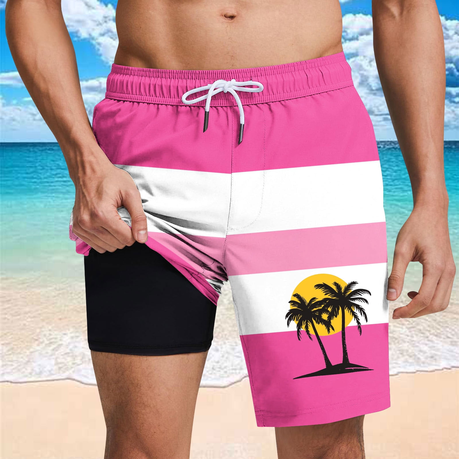 Nuoqisi Summer Swim Trunks for Men Stripe Coconut Tree Printing ...