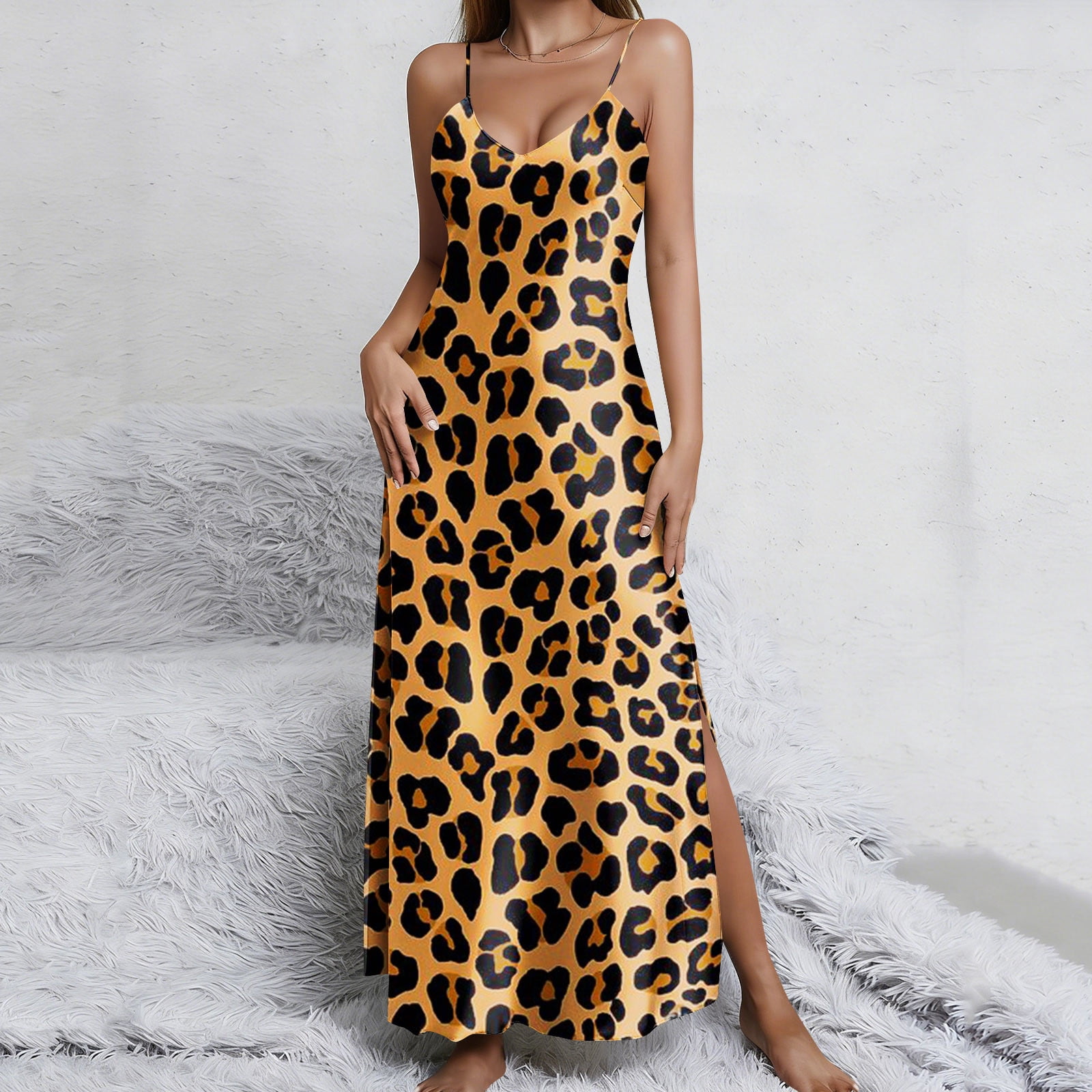 Nuoqisi Women Satin Floral Maxi Dress Backless Spaghetti Strap Vintage ...