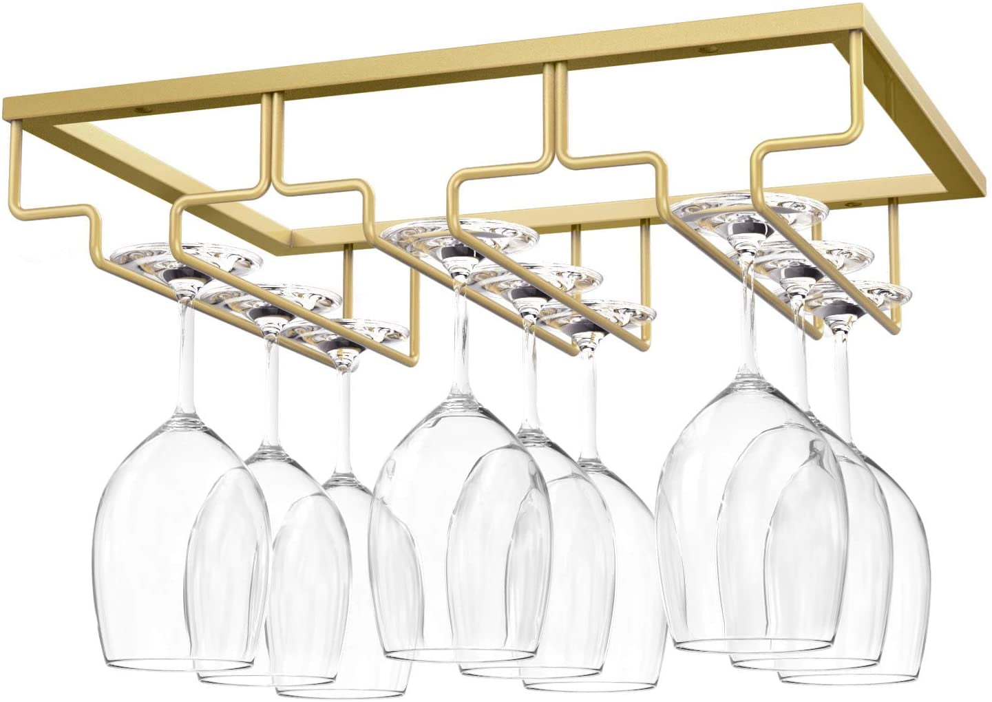 Nuovoware Wine Glass Rack, Under Cabinet Stemware Holder, 3 Rows, Gold ...