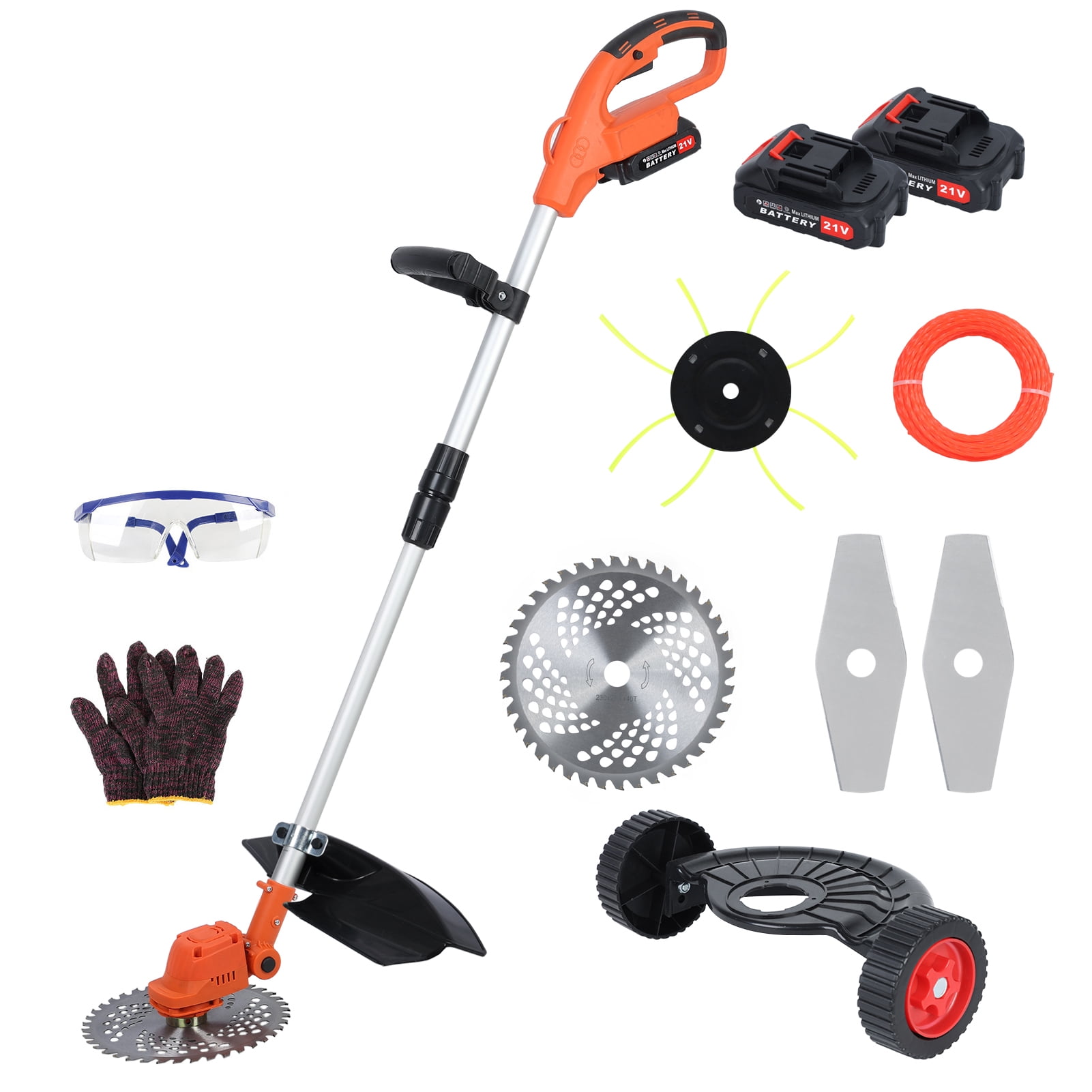 Nuoxin Electric Weed Wacker, Cordless String Trimmer with Wheels, 2Pcs ...