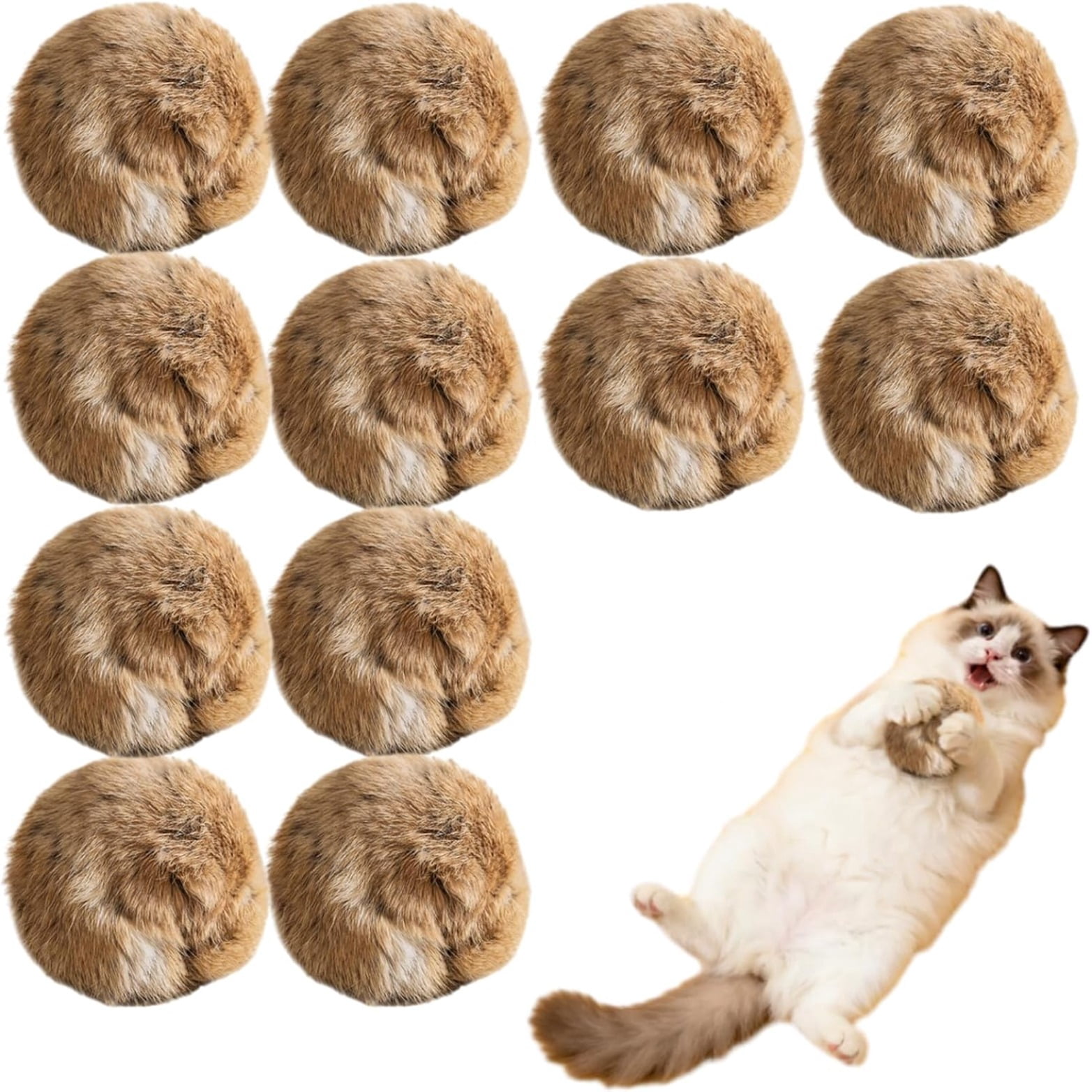 Nuoxin Fur Ball Cat Toy, 3 Inch Cat Pom Pom Balls, Soft Fluffy Cat Toy ...