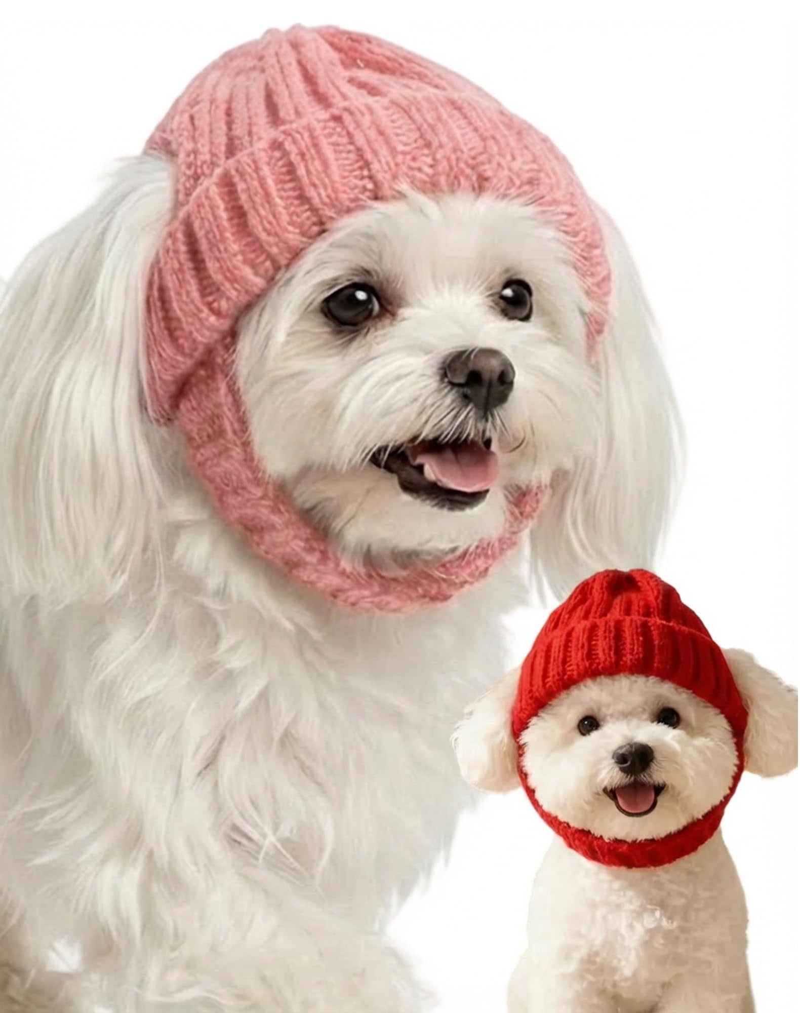 Nuoxin Maltese Red Wool Knit Dog Beanie with Ear Flaps - Warm Winter ...