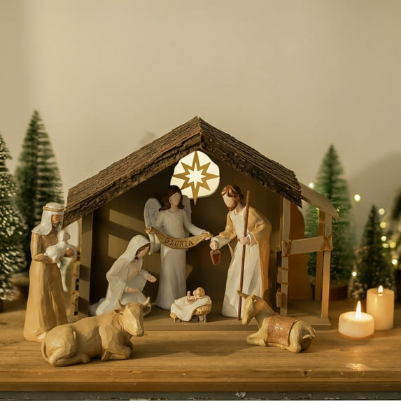 Nuptio Christmas Nativity Set & figures:8 Piece Religious Resin ...