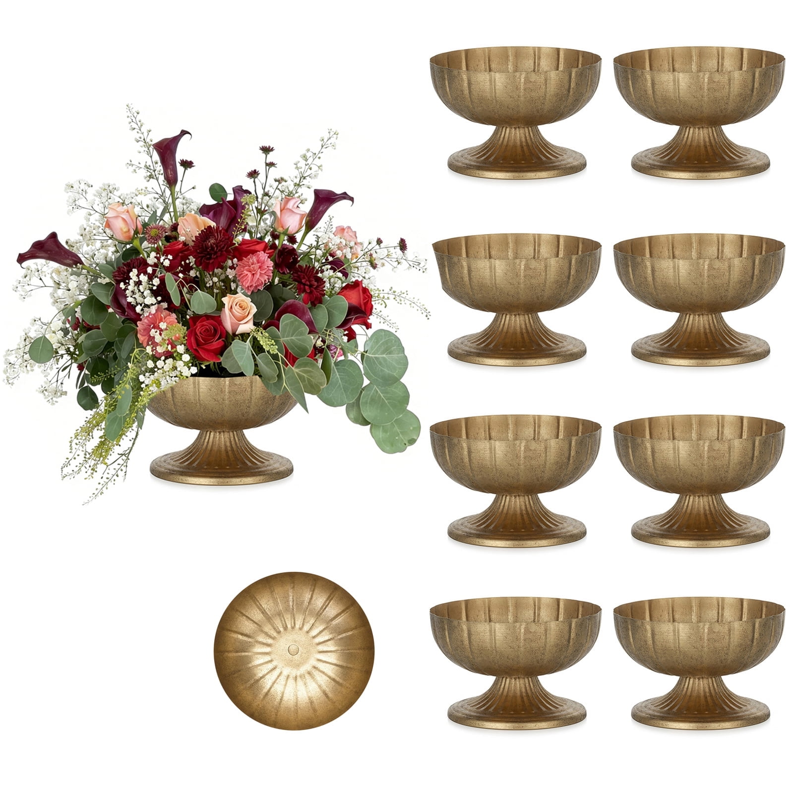 Nuptio Distressed Gold Metal Decorative Compote Bowl - 7" Wide Brass ...