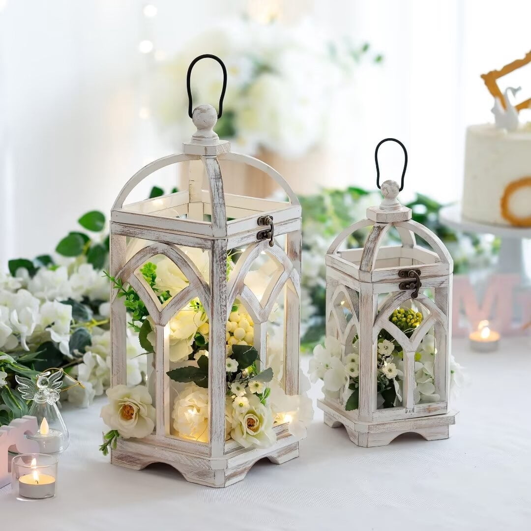 Nuptio Farmhouse Wood Lanterns Decorative Indoor & Outdoor - 12" / 16 ...