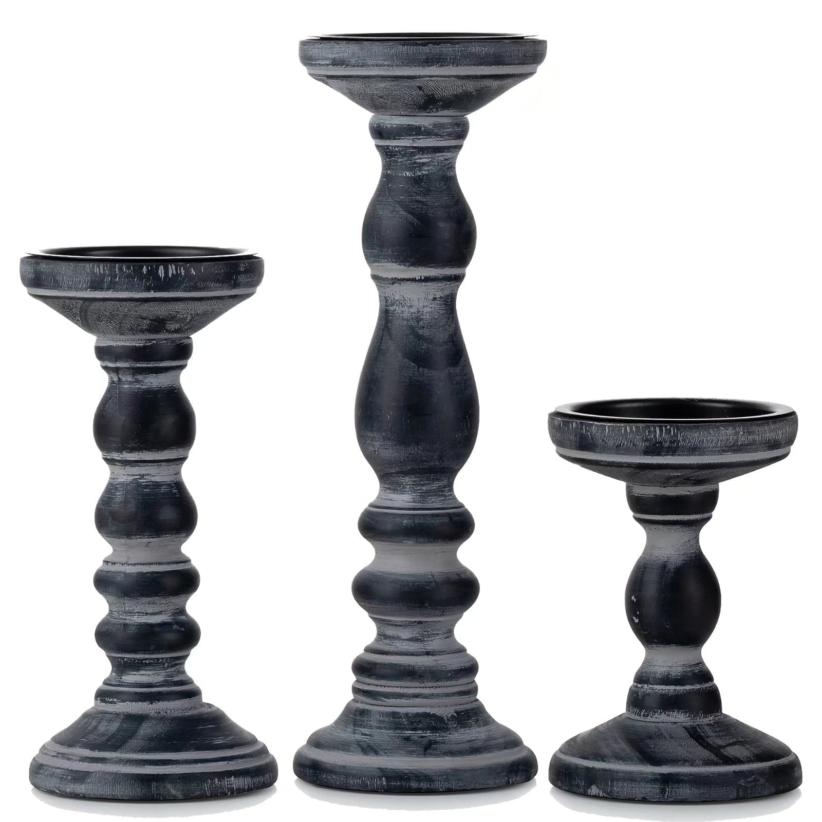 "Nuptio Country Style Rustic Wooden Pillar Candle Holders Set of 3, 6 ...