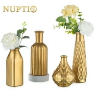 Gold Metallic Vase Set - Round Ceramic Table Decor, 3Pc, Large, Medium ...