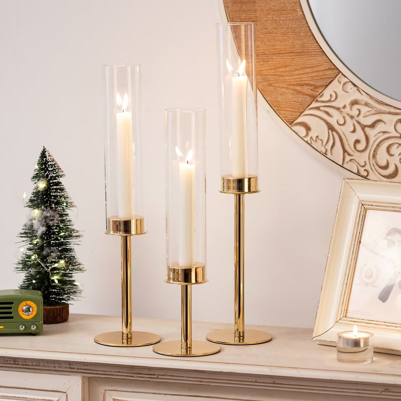 Nuptio Gold Taper Candle Holders, Brass Stand for Table, Wedding ...