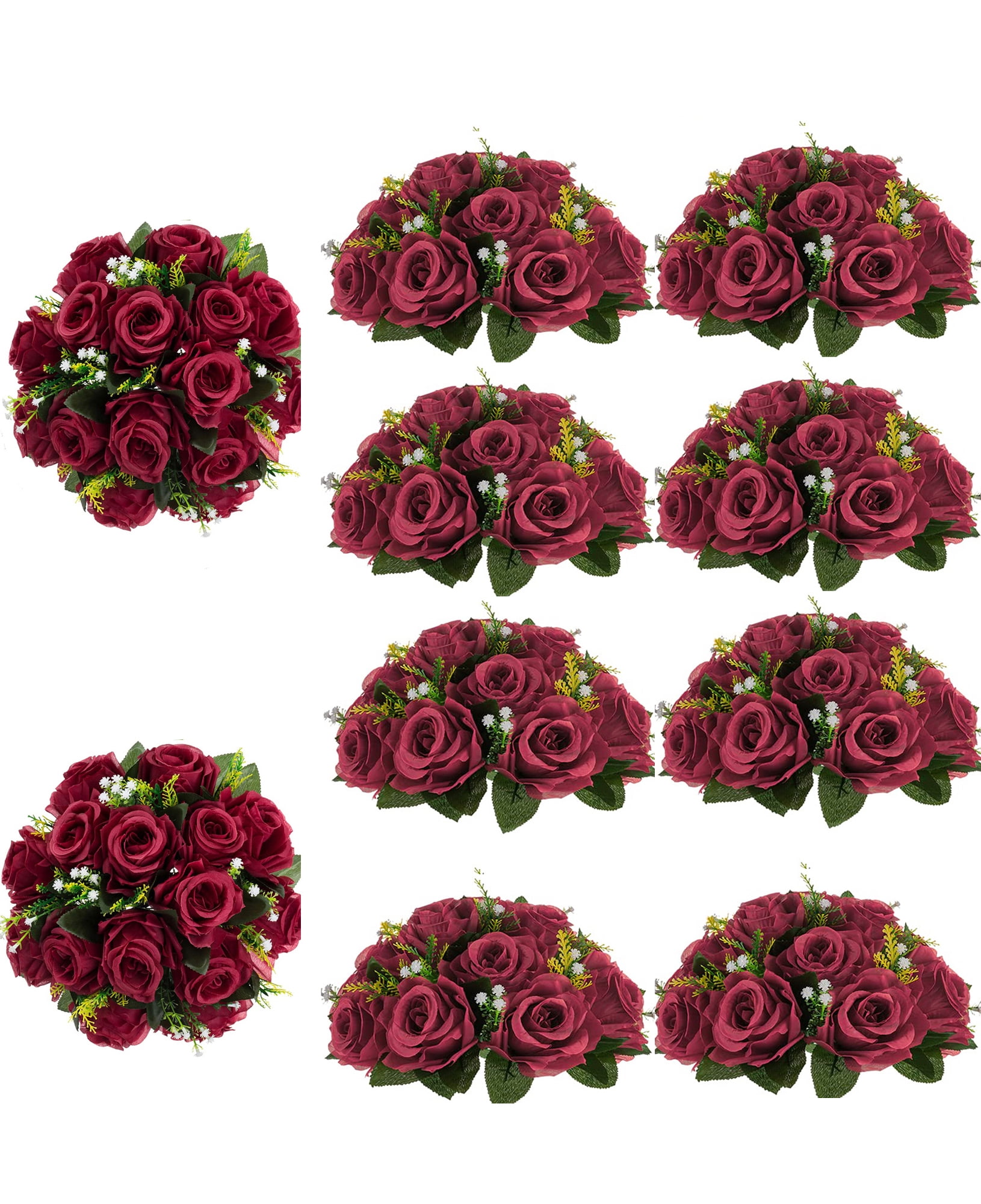 Free Shipping! Nuptio 10pcs Burgundy Fake Flowers Plastic Floral Ball ...