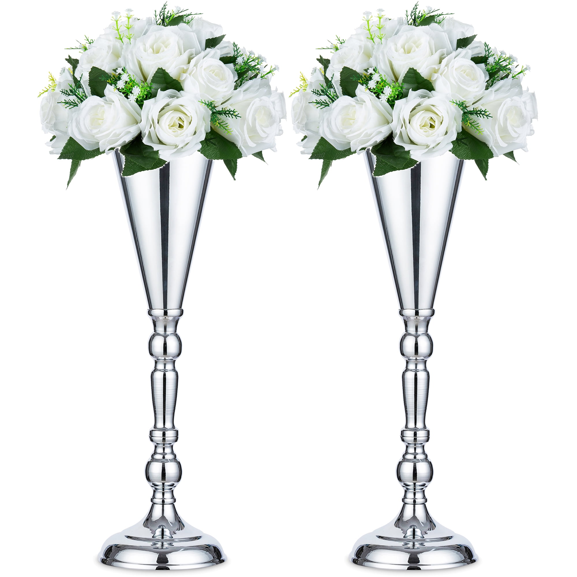 Nuptio Silver Vase Centerpiece for Table Decoration 2Pcs Tall Metal ...