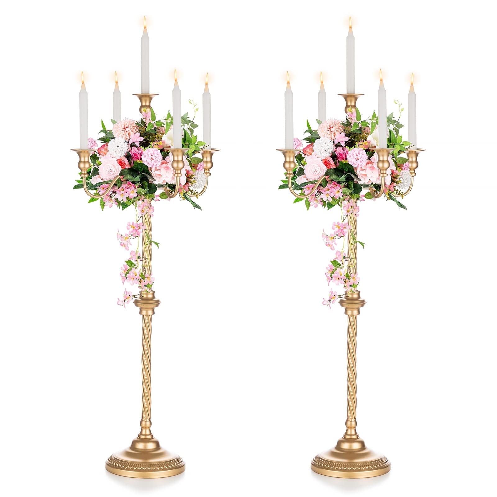 Nuptio 35 inch Tall Gold Candelabra Candle Holders ，5 Arm Gold Floor ...